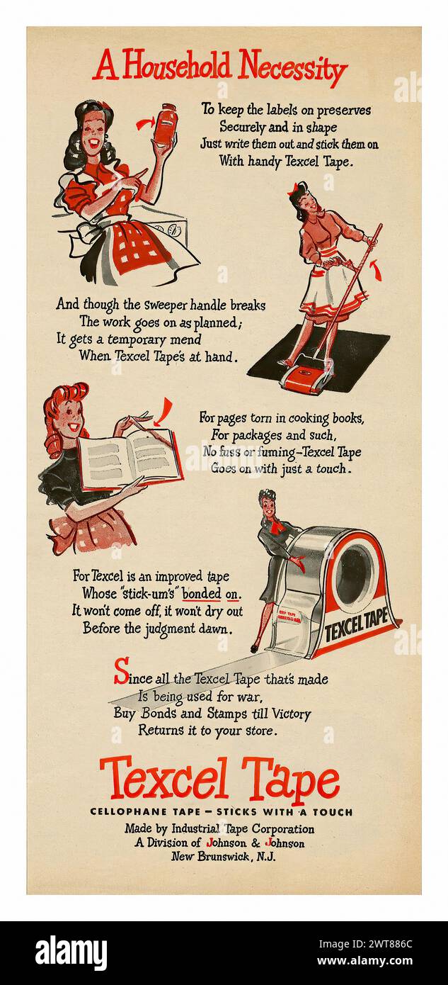 Texcel Tape (1944) - Vintage american magazine press advertising Stock ...