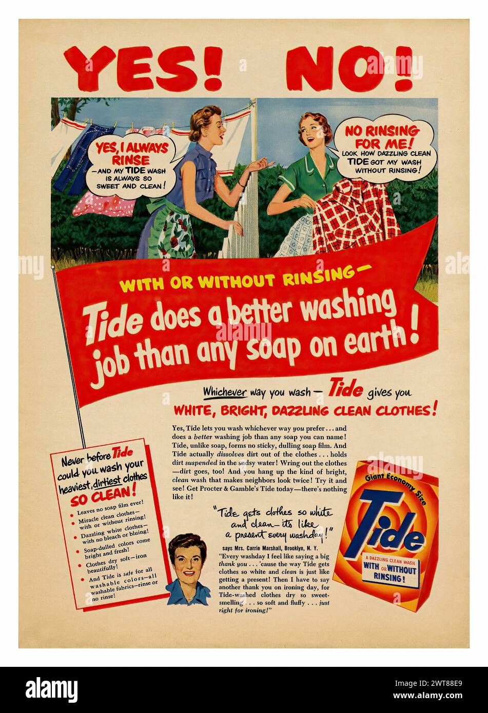 Tide (1951) - Vintage american magazine press advertising Stock Photo ...