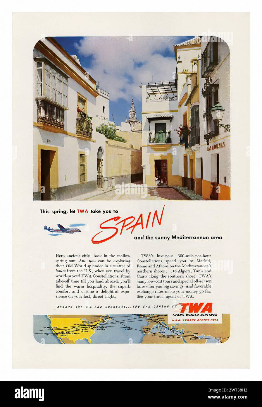 TWA (1952) - Vintage american magazine press advertising Stock Photo ...