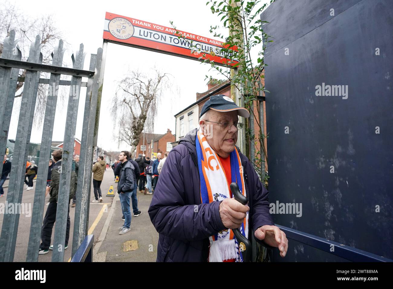 Luton fans outside the stadium ahead of the Premier League match at ...