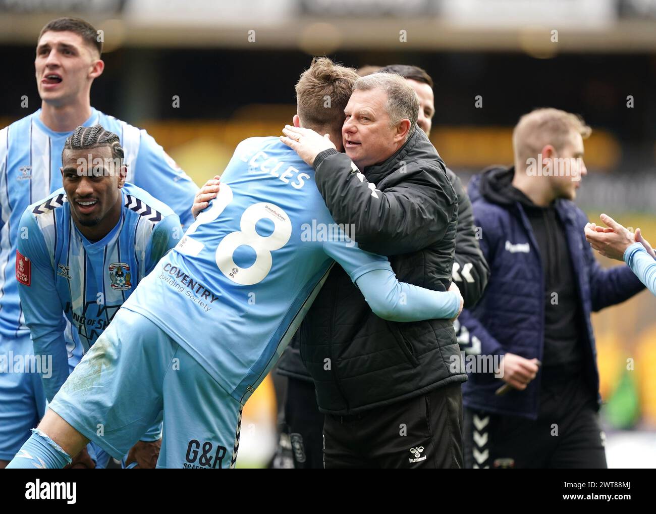 Coventry City's Josh Eccles embraces Haji Wright after the Emirates FA ...