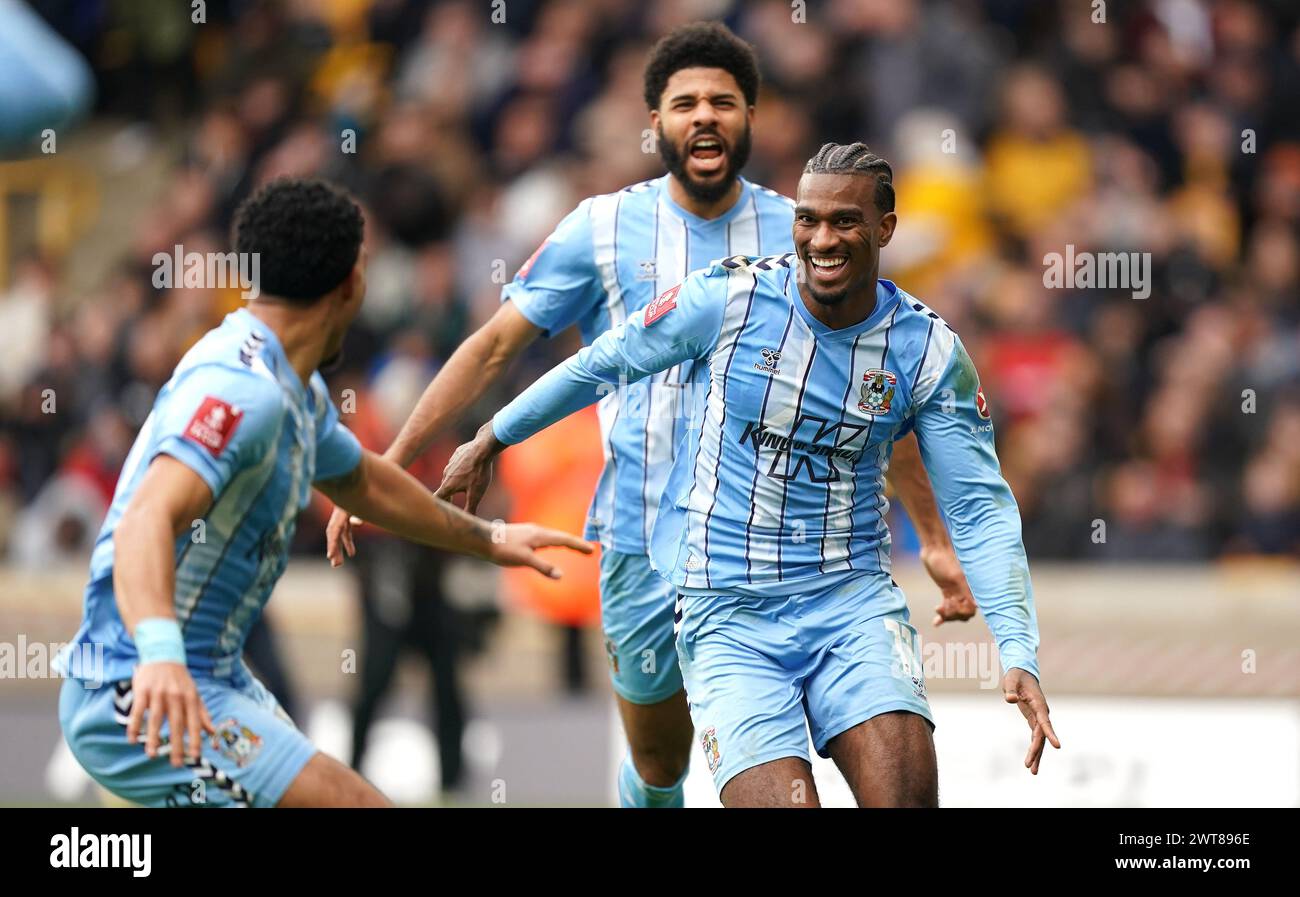 Coventry City's Haji Wright celebrates scoring their third goal of the ...