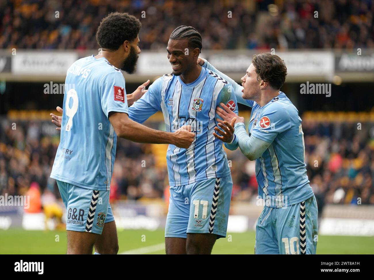 Coventry City's Haji Wright (centre) celebrates scoring their third ...