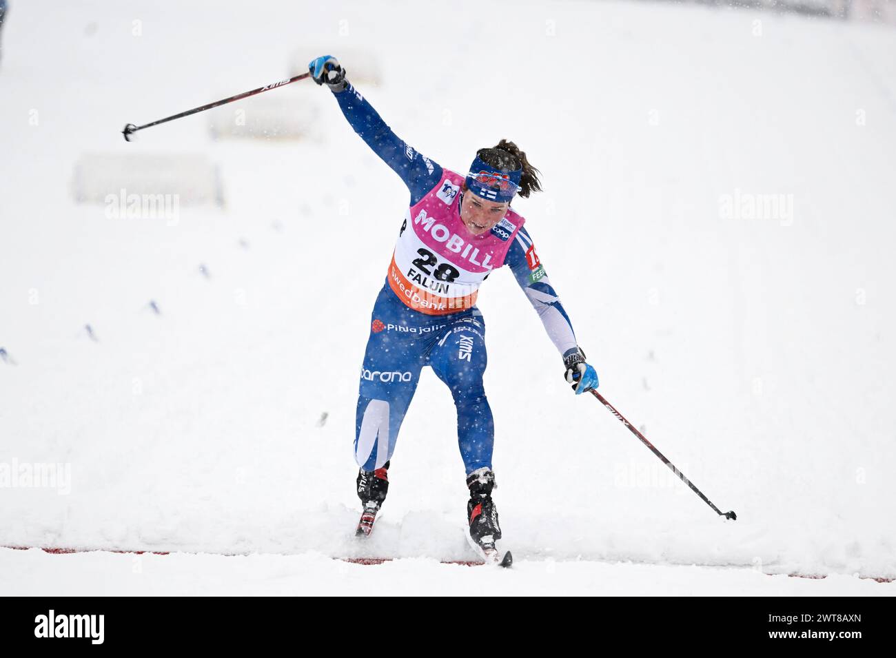 Krista Pärmäkoski, Finland, crosses the finishing line in the Women's ...