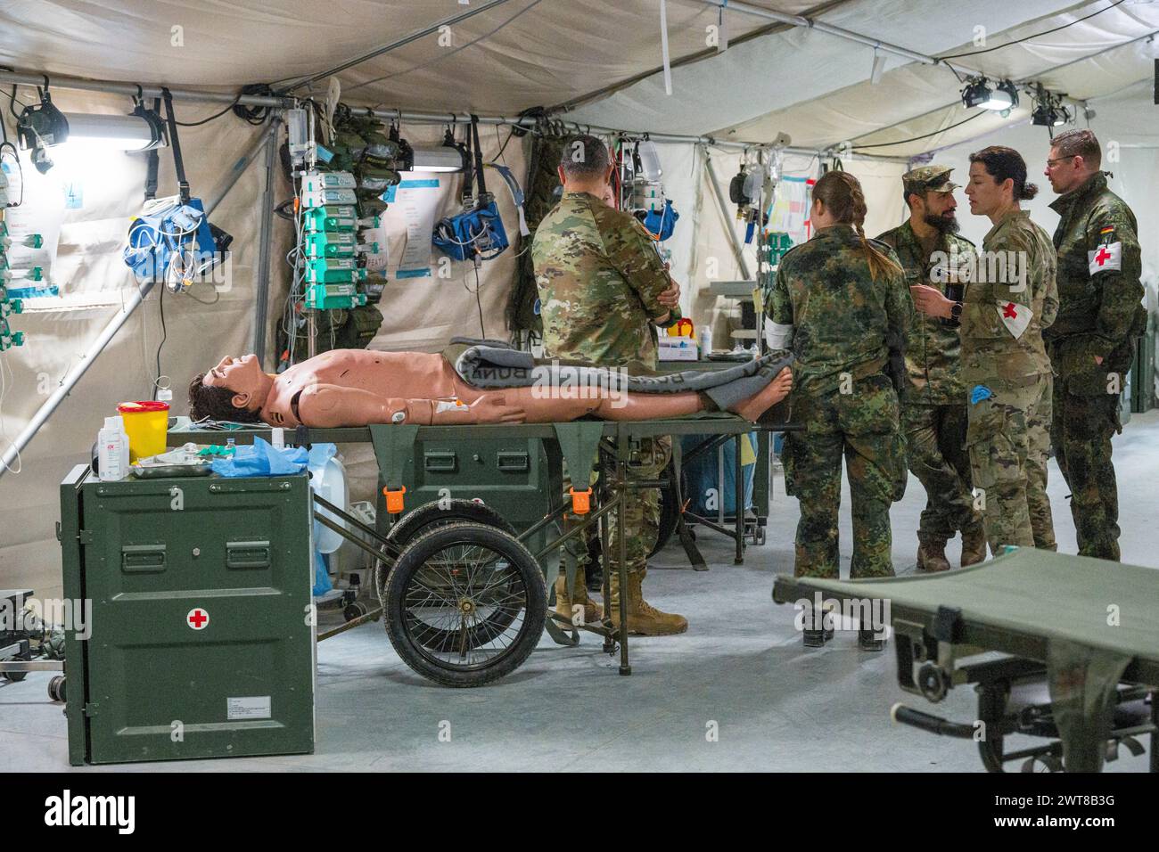 Hohenfels, Germany. 16th Mar, 2024. A wounded soldier (dummy) is ...