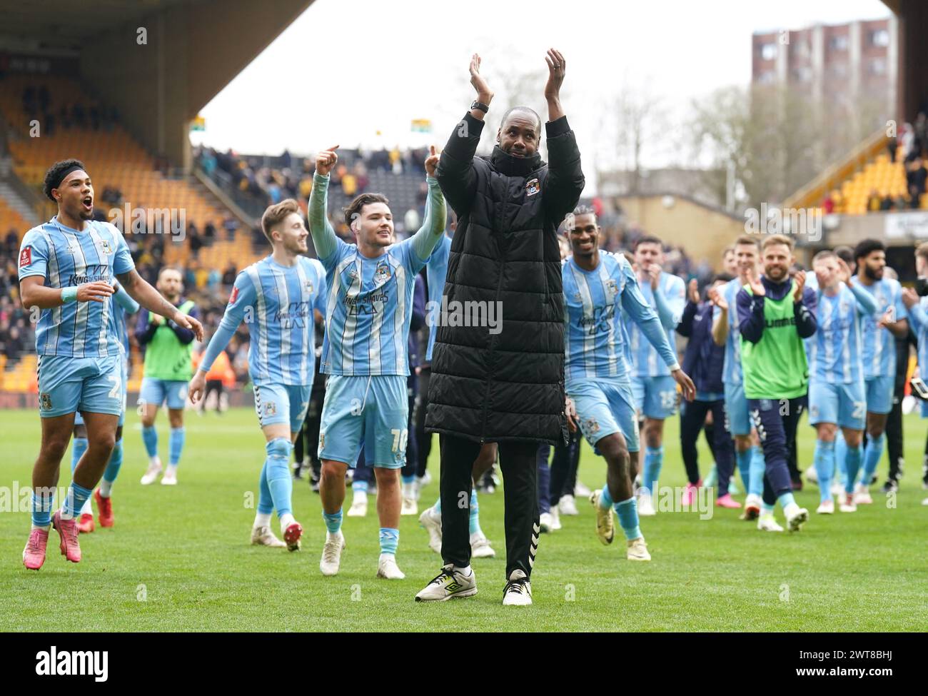 Coventry City first-team coach Dennis Lawrence celebrates victory with ...