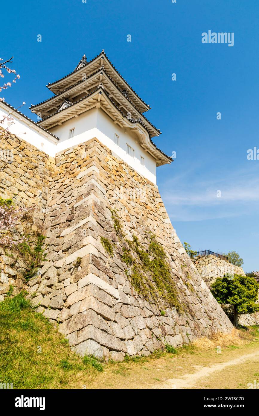 Akashi castle. The very tall ishigaki stone walls supporting the ...