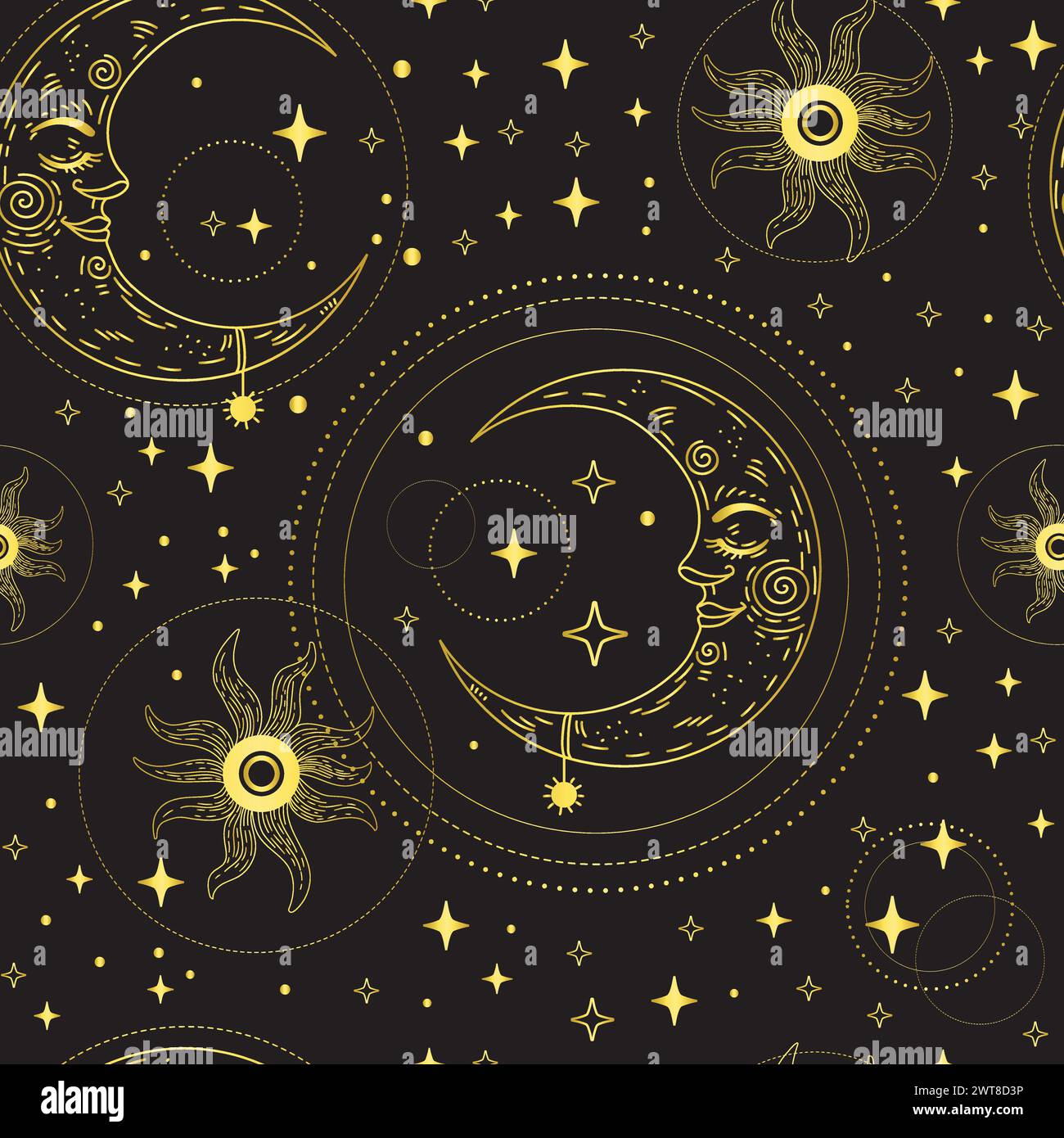 Stars and crescent moon seamless pattern vector Stock Vector Image ...