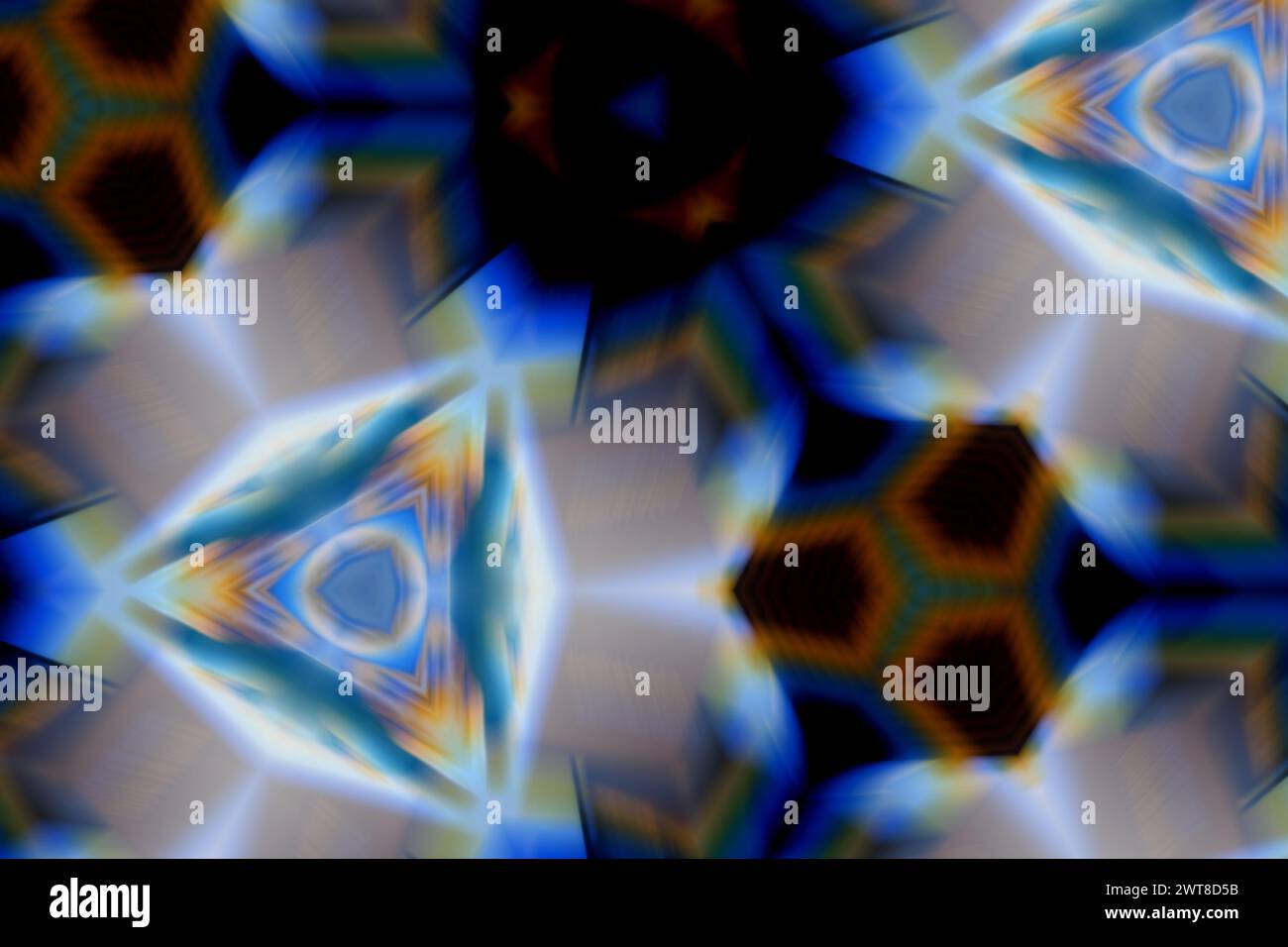 A digital representation of a blue and yellow abstract flower in a ...