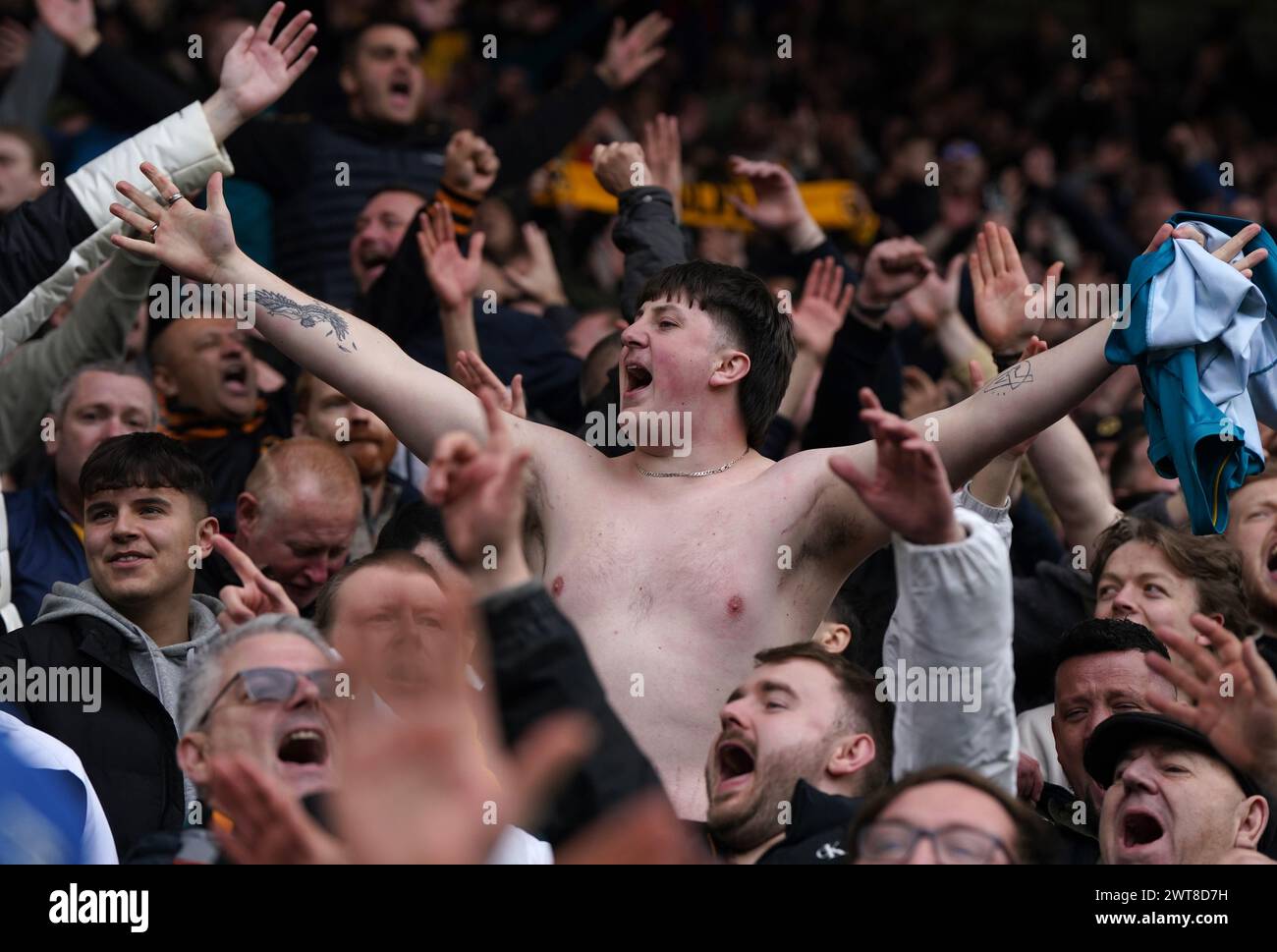 Wolverhampton Wanderers fans celebrate their second goal of the game ...
