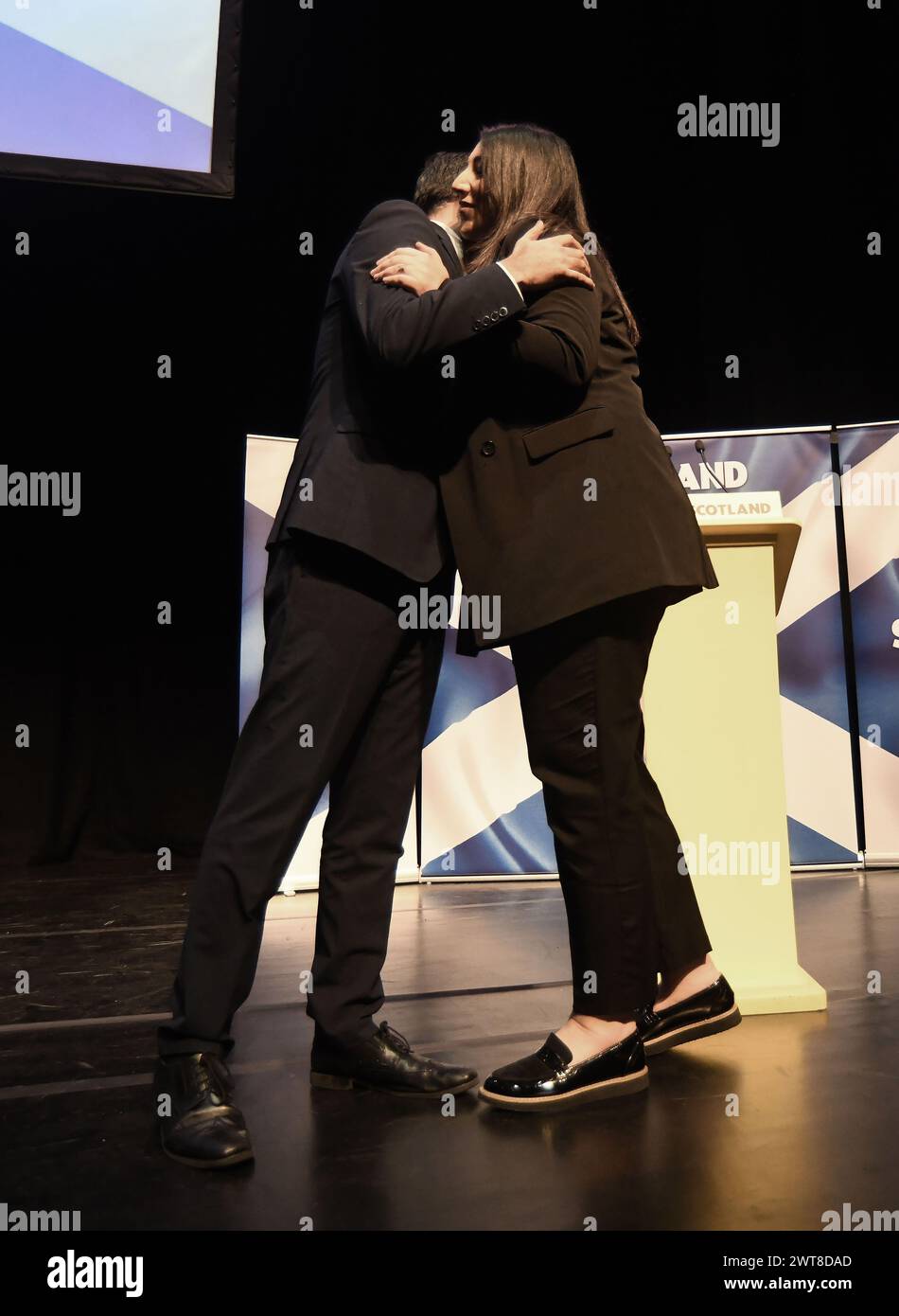 First Minister Humza Yousaf with wife Nadia El-Nakla after speaking at ...