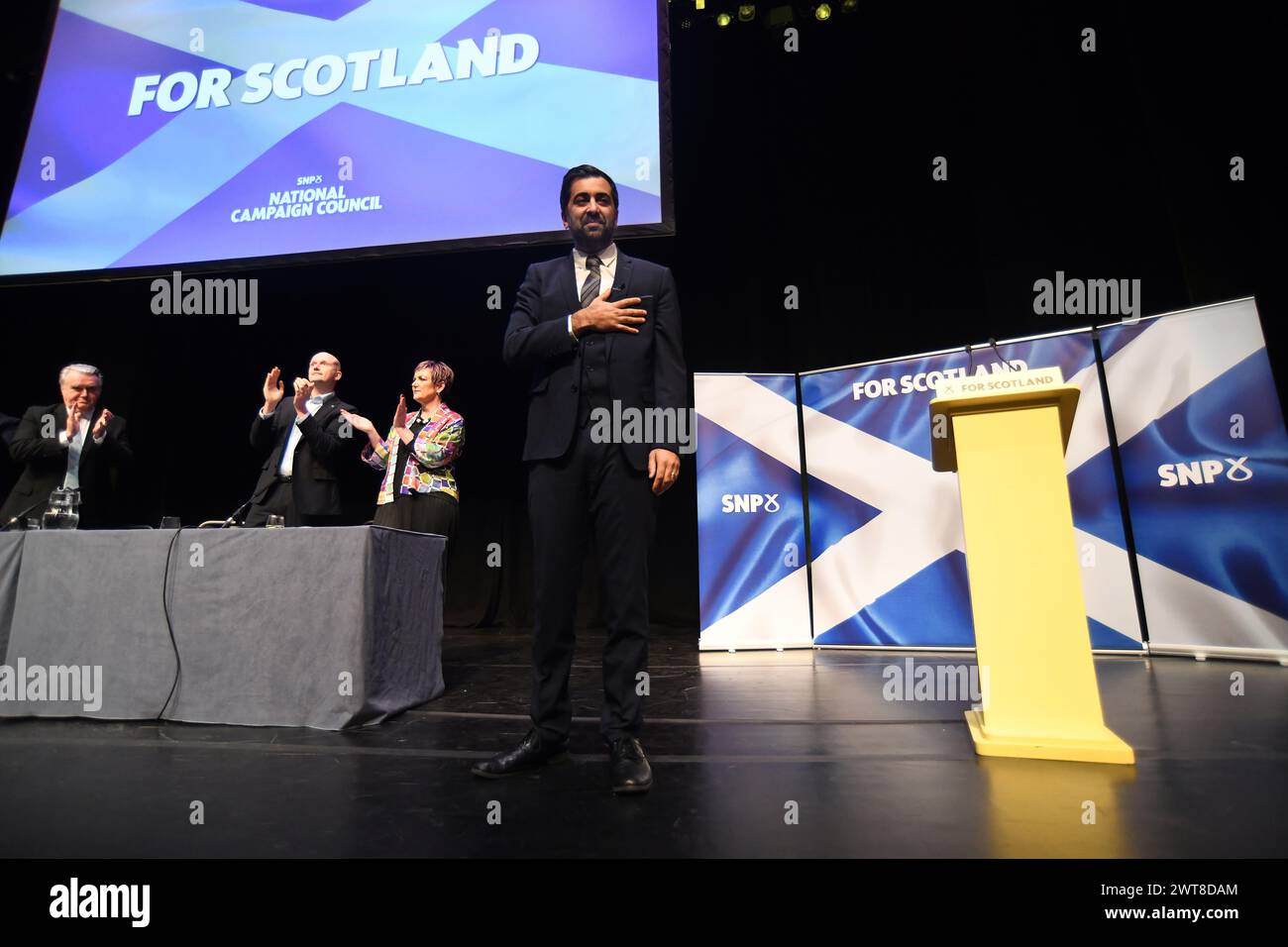First Minister Humza Yousaf after speaking at the SNP National Campaign ...