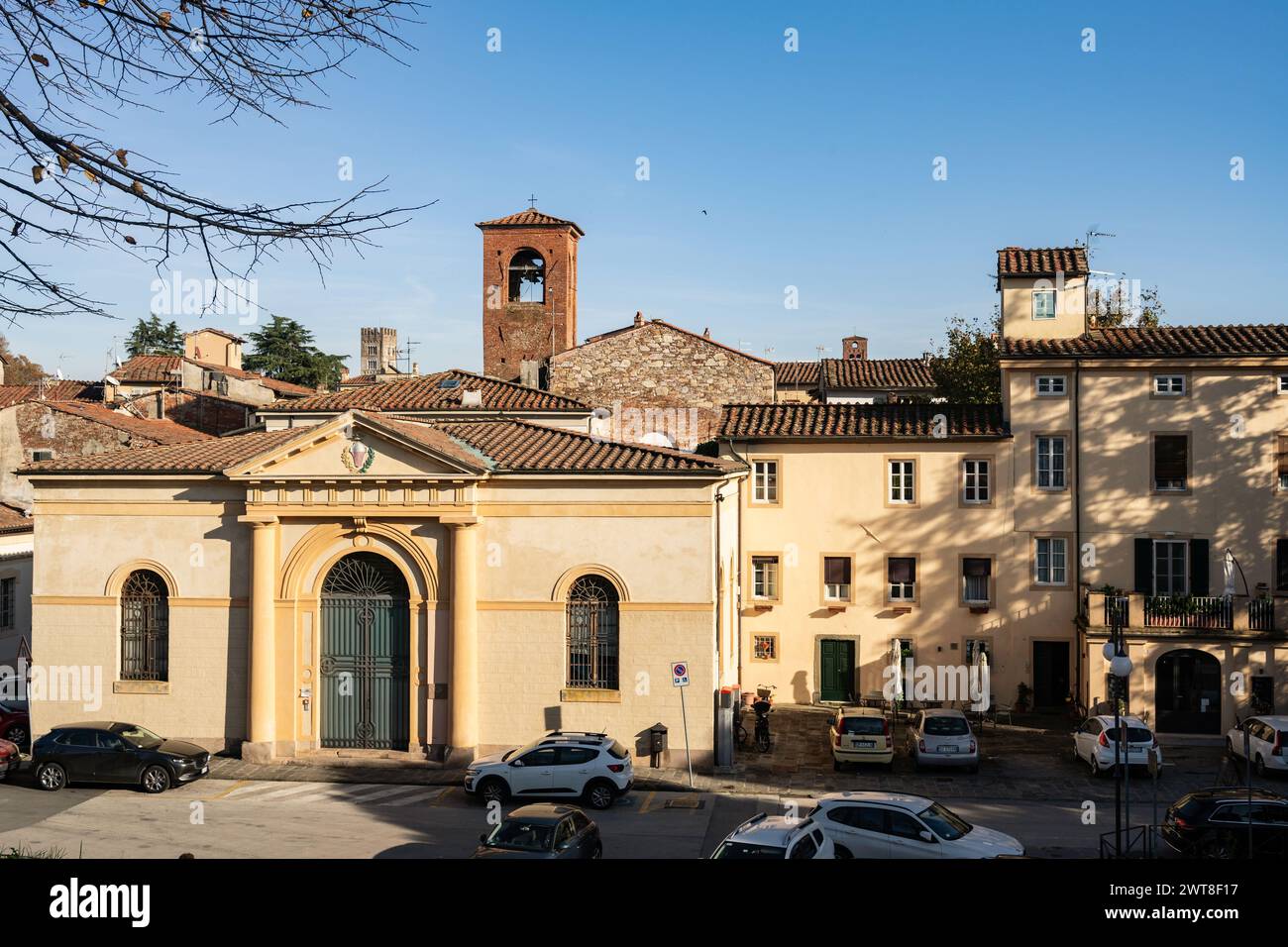 Old medieval street and cityscape in Lucca, Tuscany, Italy Stock Photo ...