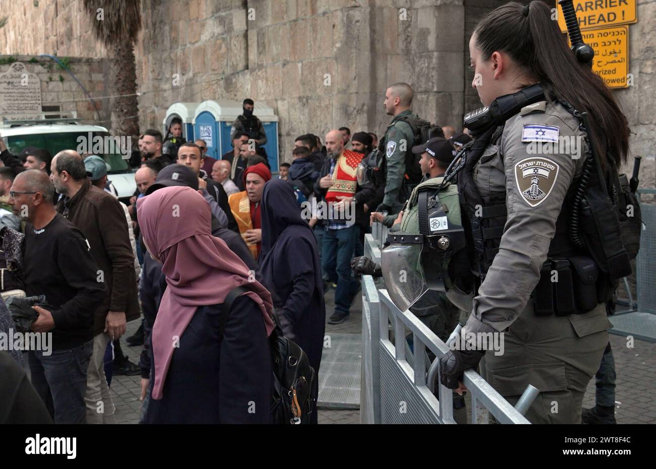 JERUSALEM - MARCH 15: Members of Israeli security forces stand guard at ...