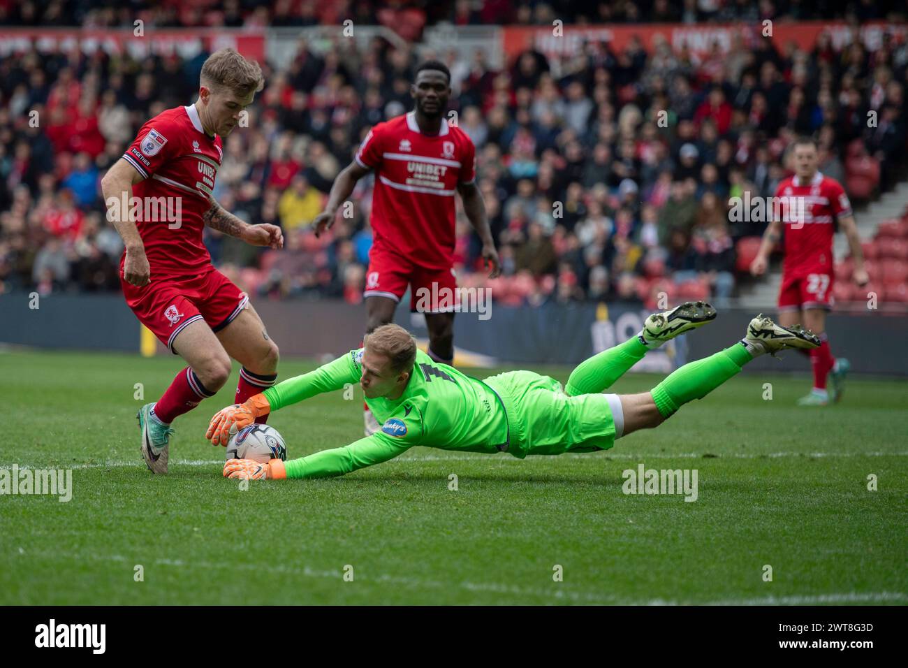 Blackburn Rovers Goalkeeper Aynsley Pears saves from the feet of ...