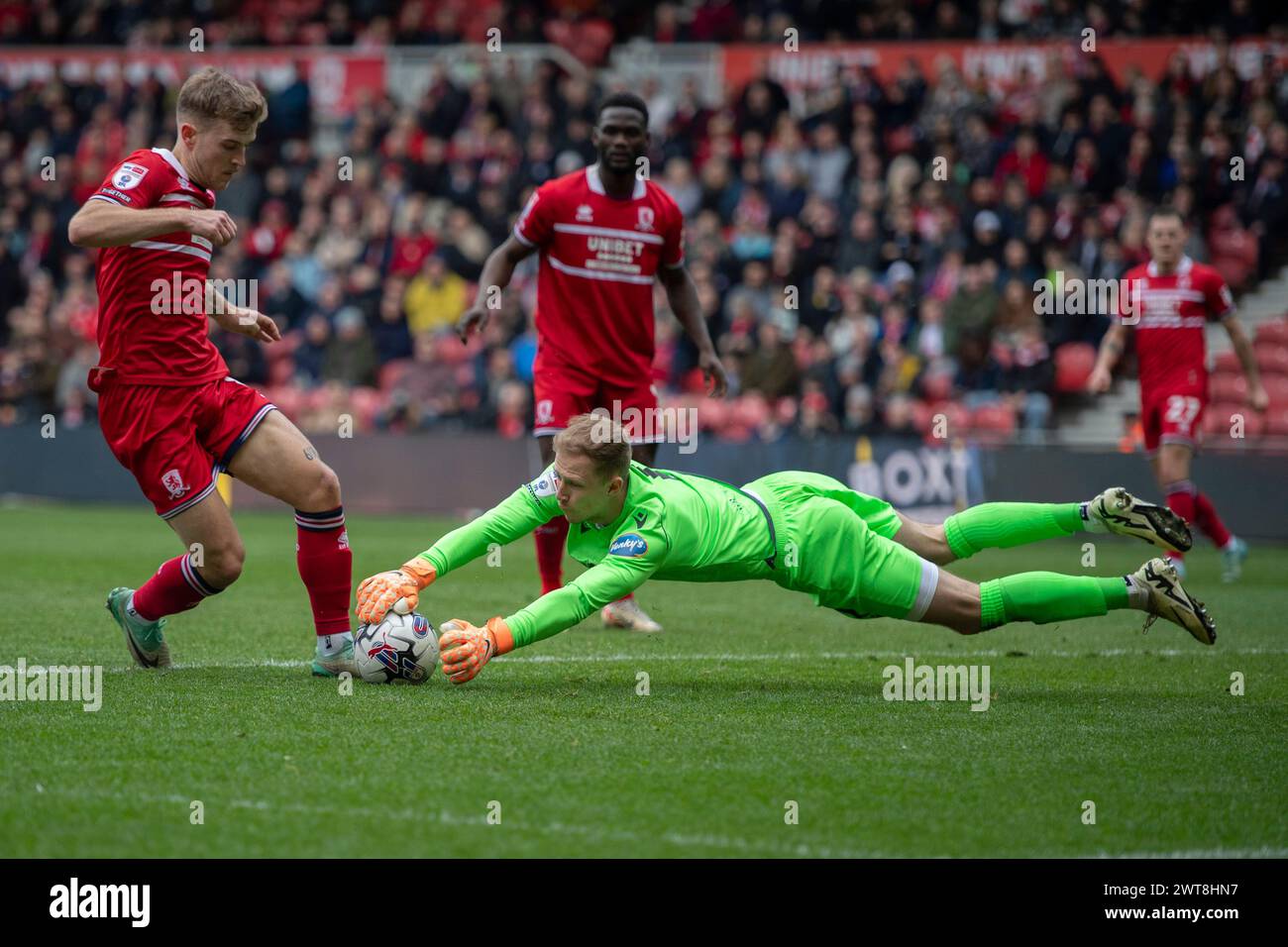 Blackburn Rovers Goalkeeper Aynsley Pears saves from the feet of ...