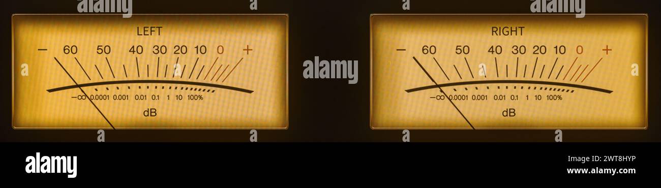 Audio Dual Volume Unit Meters Glowing in the Dark with Yellow and ...