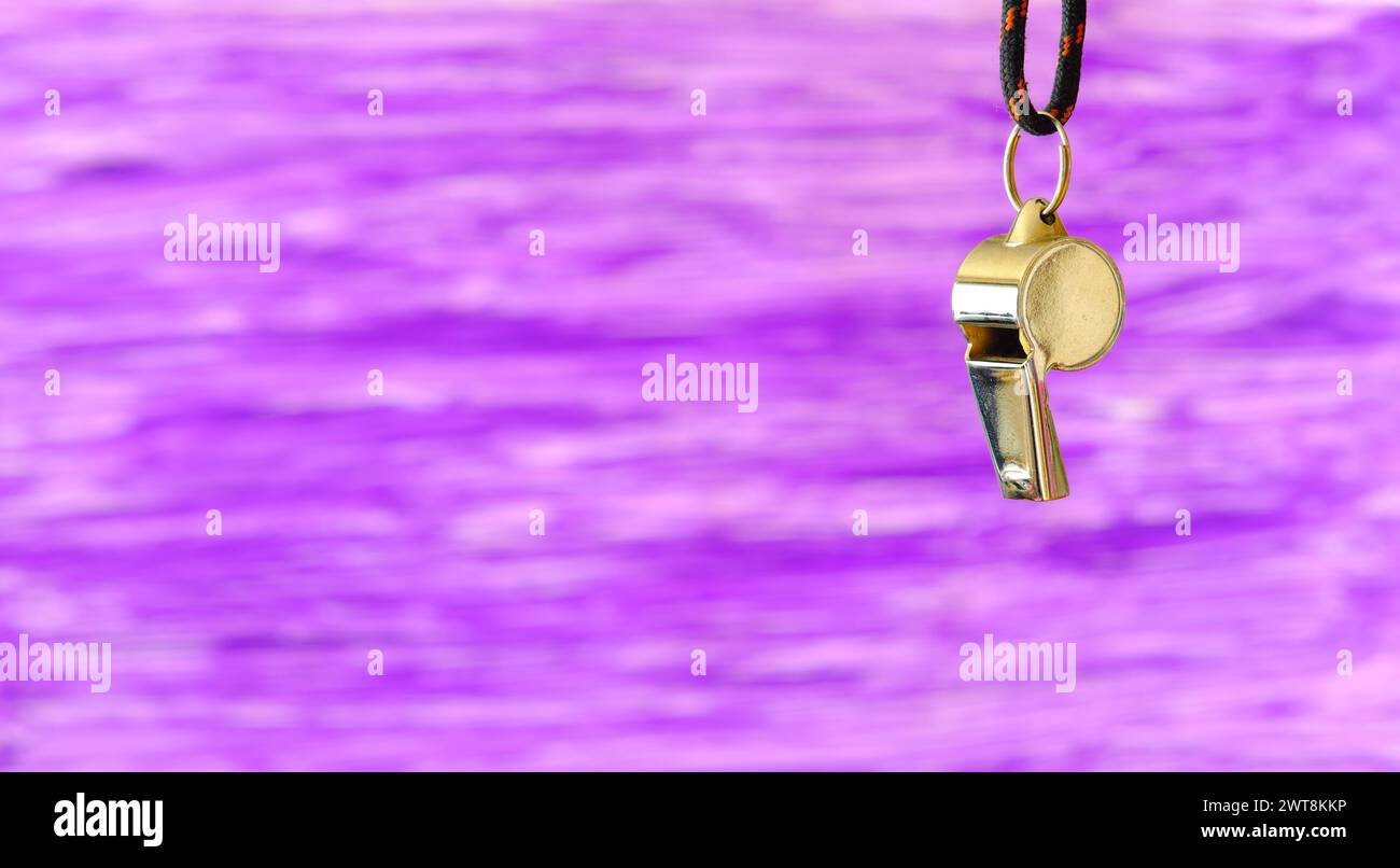 whistle of soccer referee or trainer, trend color pink and purple ...