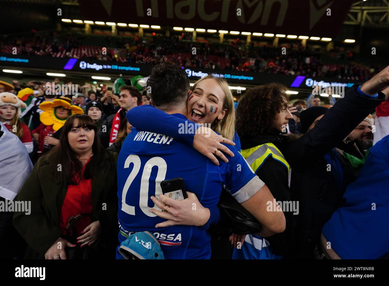 Italy's Ross Vintcent celebrates with his partner after the Guinness ...
