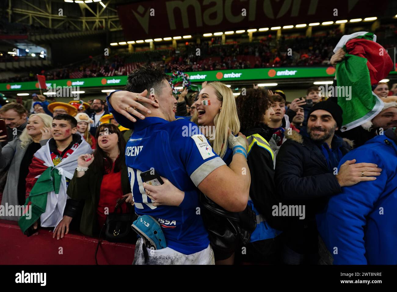 Italy's Ross Vintcent celebrates with his partner after the Guinness ...