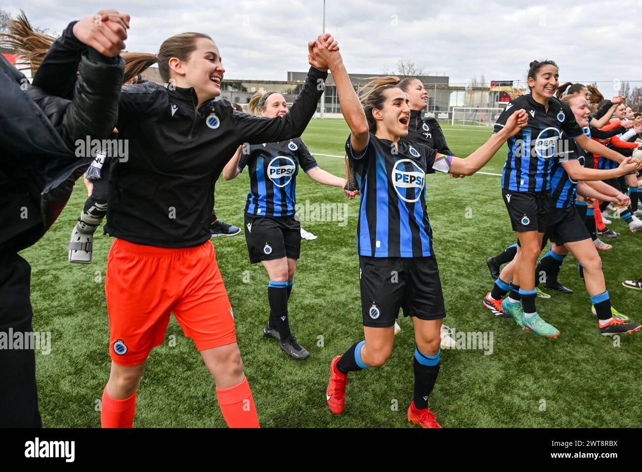 Aalter, Belgium. 16th Mar, 2024. players of Club YLA with Sejde Abrahamsson (2) of Club YLA ...
