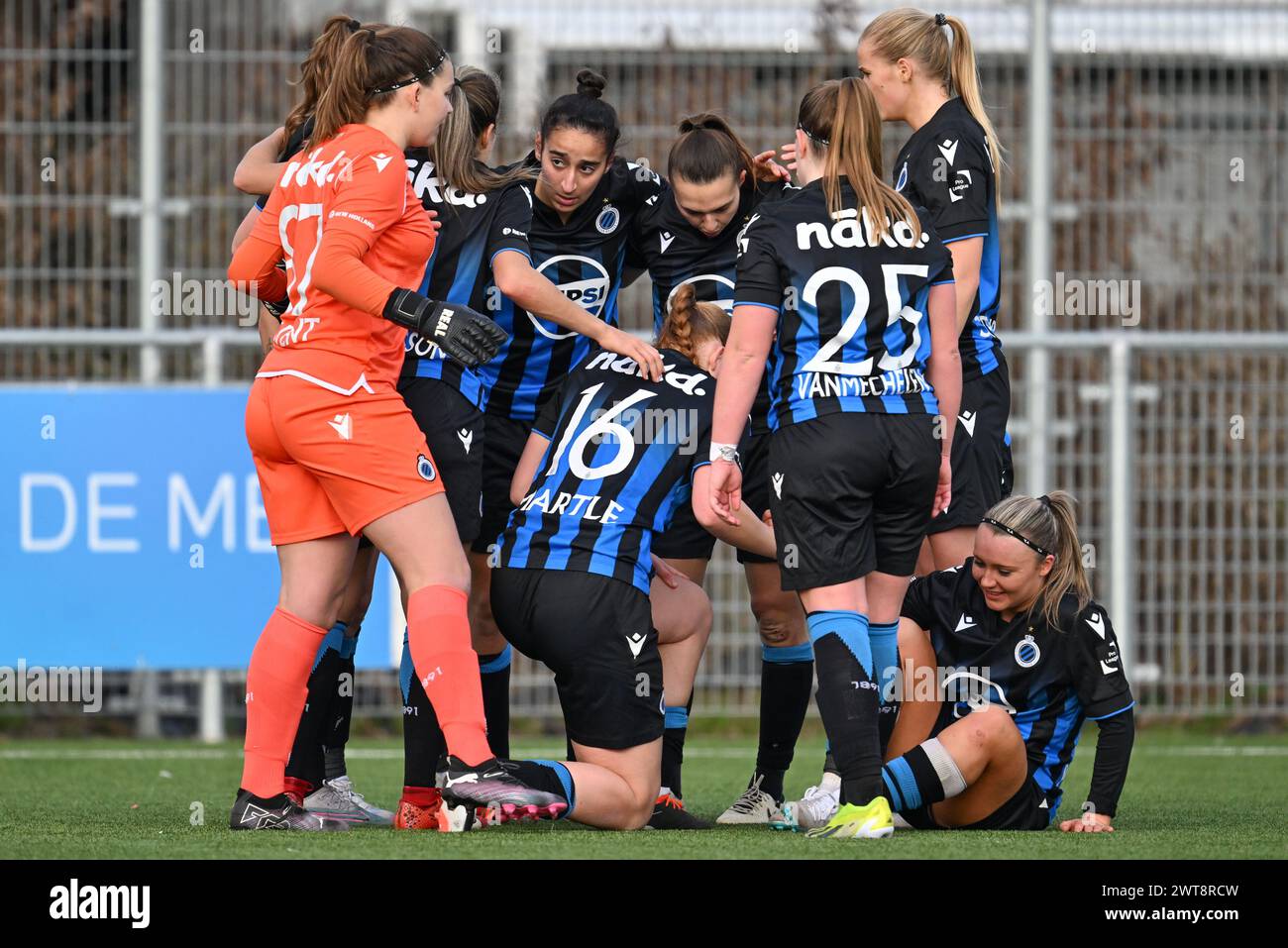 Aalter, Belgium. 16th Mar, 2024. Rania Boutiebi (11) of Club YLA pictured celebrating with her ...