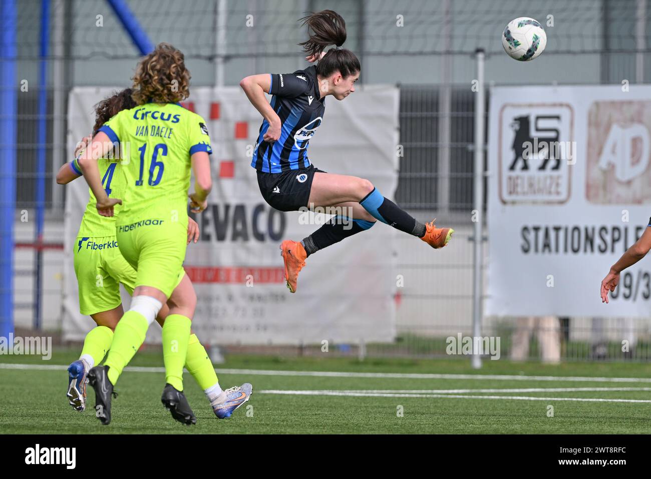Aalter, Belgium. 16th Mar, 2024. Febe Vanhaecke (3) of Club YLA pictured during a female soccer ...