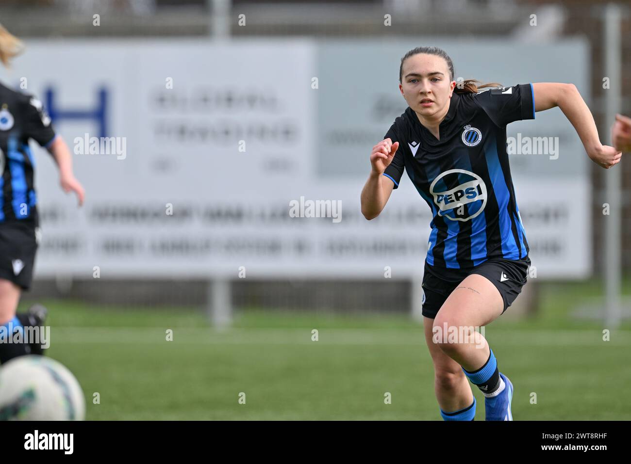 Aalter, Belgium. 16th Mar, 2024. Angel Kerkhove (13) of Club YLA pictured during a female soccer ...