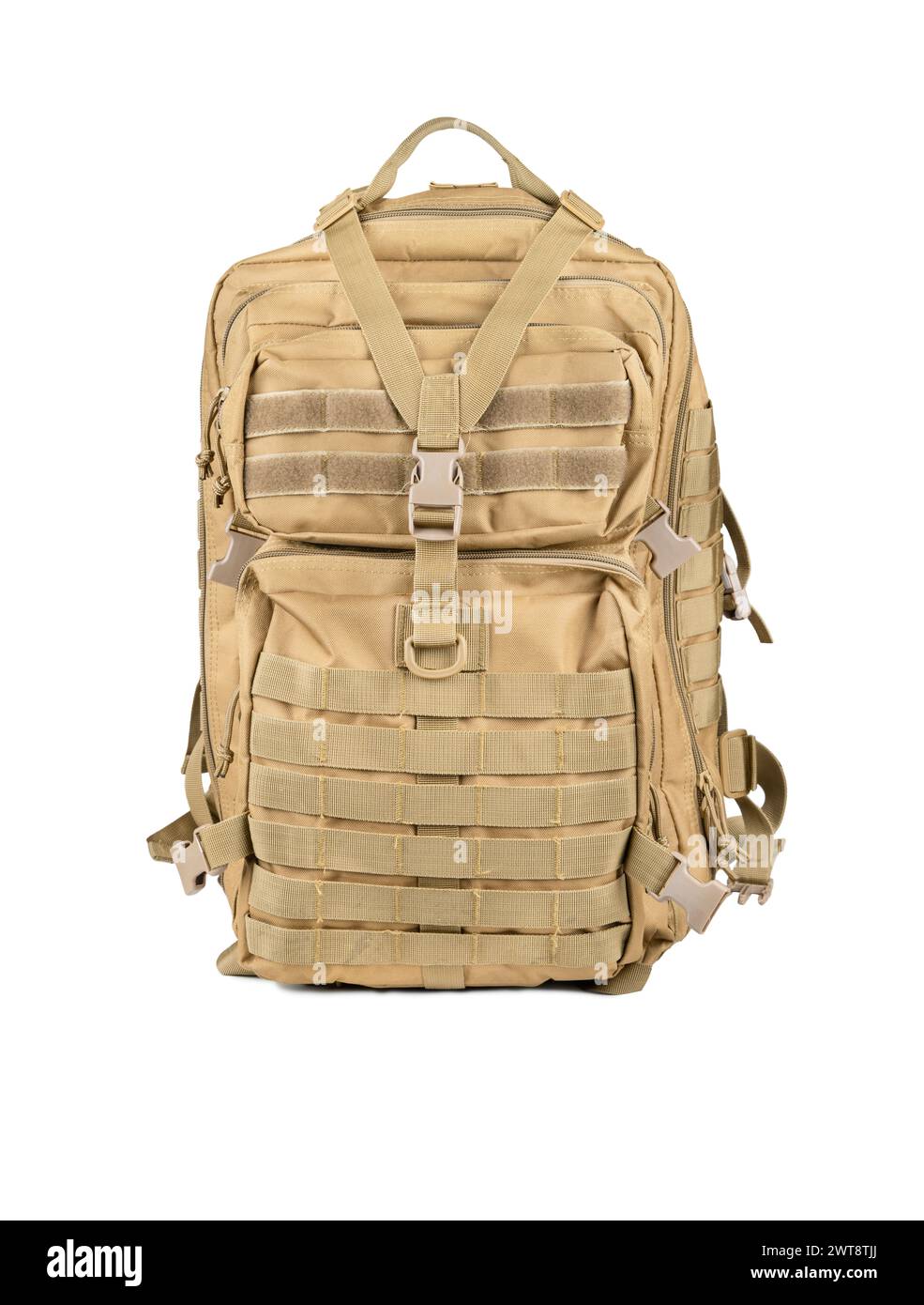 Military backpack for things sand color isolated on white background ...