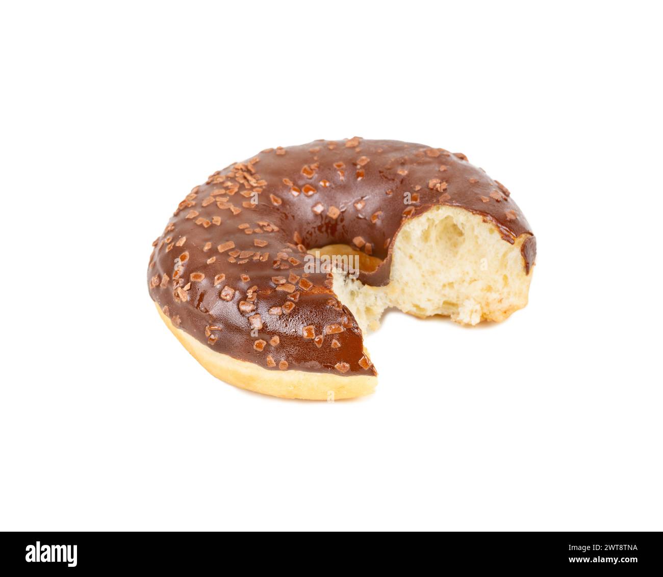 Bitten chocolate donut isolated on white background Stock Photo - Alamy