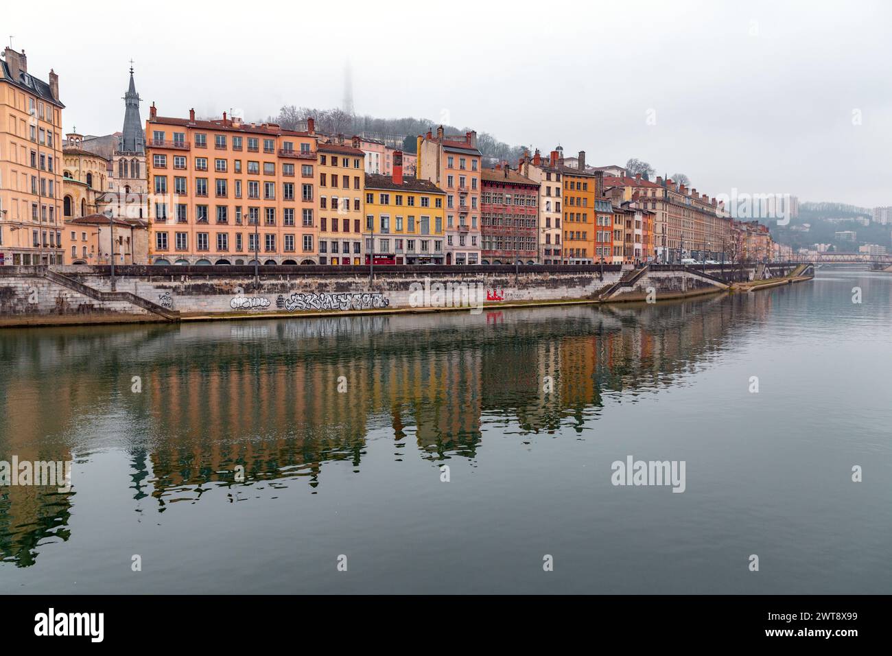 Lyon, France - January 25, 2022: Night view of the buildings around ...