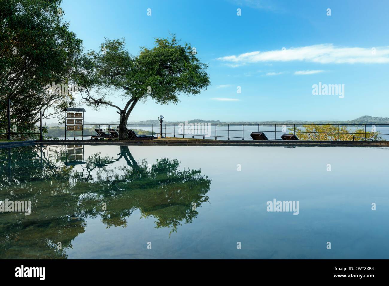 A tranquil infinity pool at Heritance Kandalama, Sri Lanka, under a ...