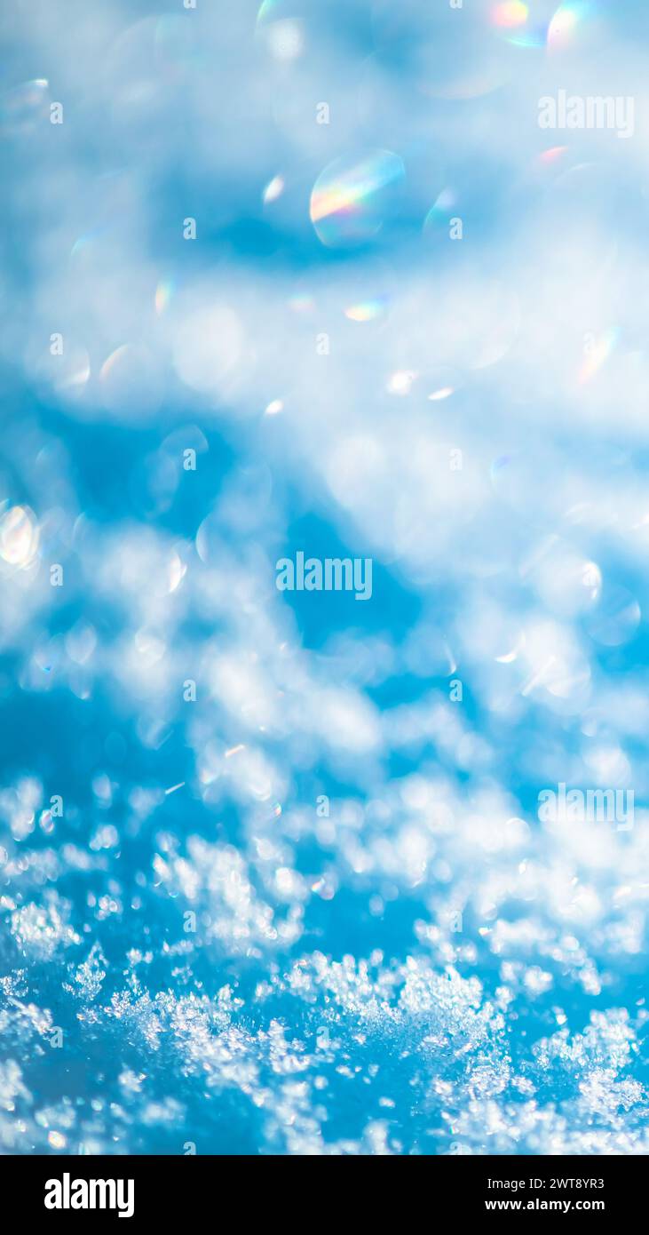 Natural snow background, snow glitters and shimmers like a rainbow in ...