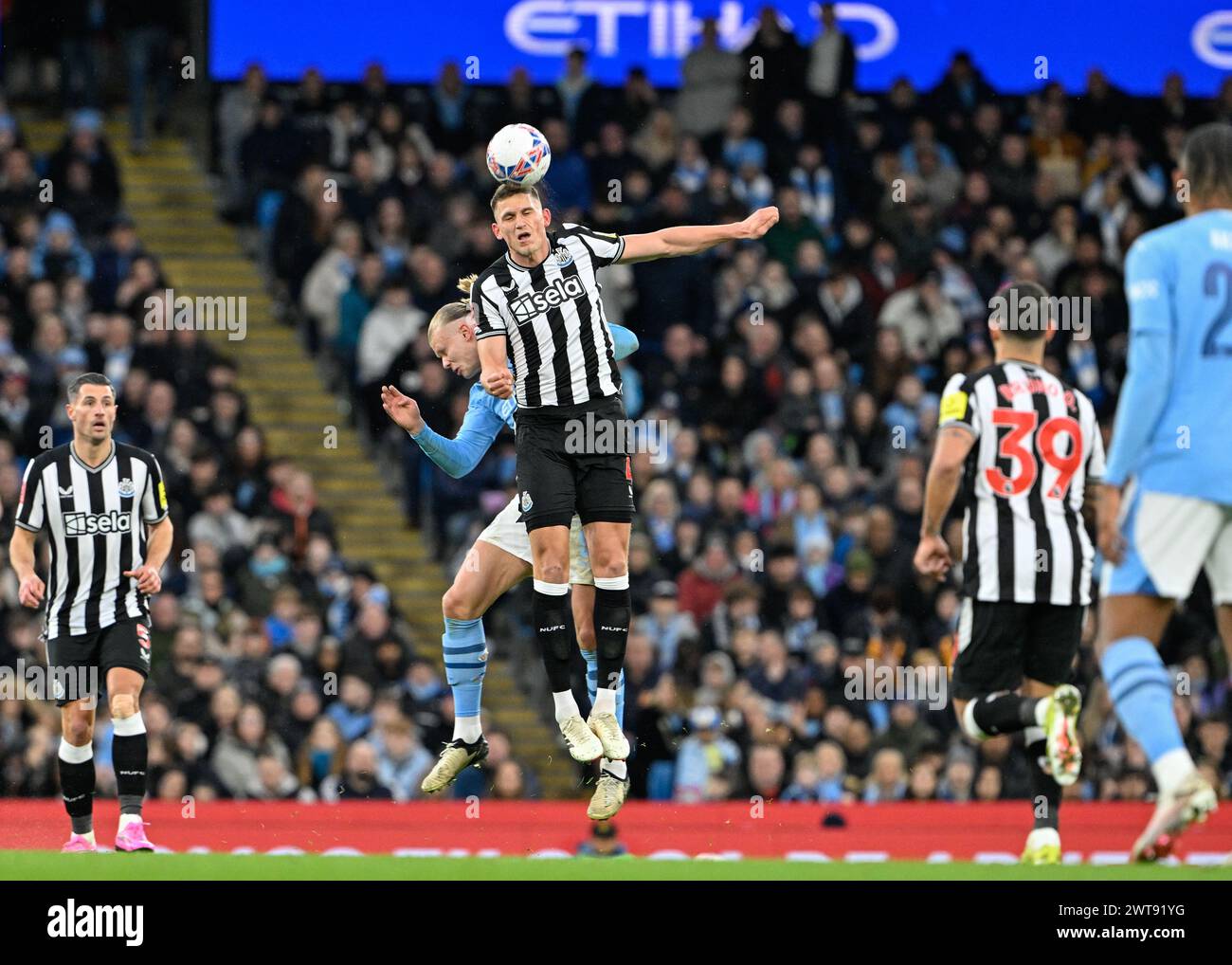 Sven Botman of Newcastle United wins a header, during the Emirates FA ...
