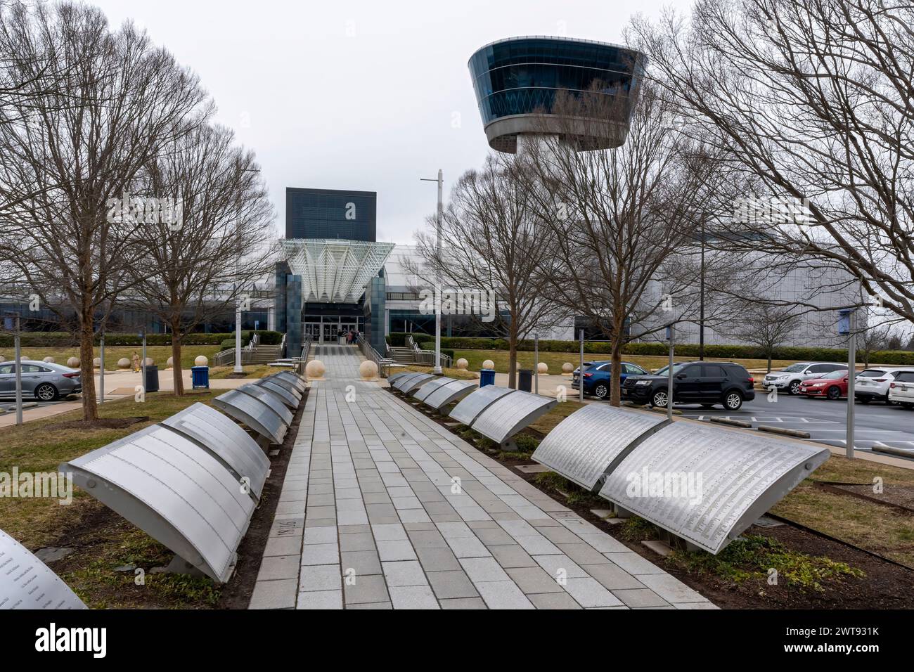 The exterior entranceway and observation tower at the National Air and ...