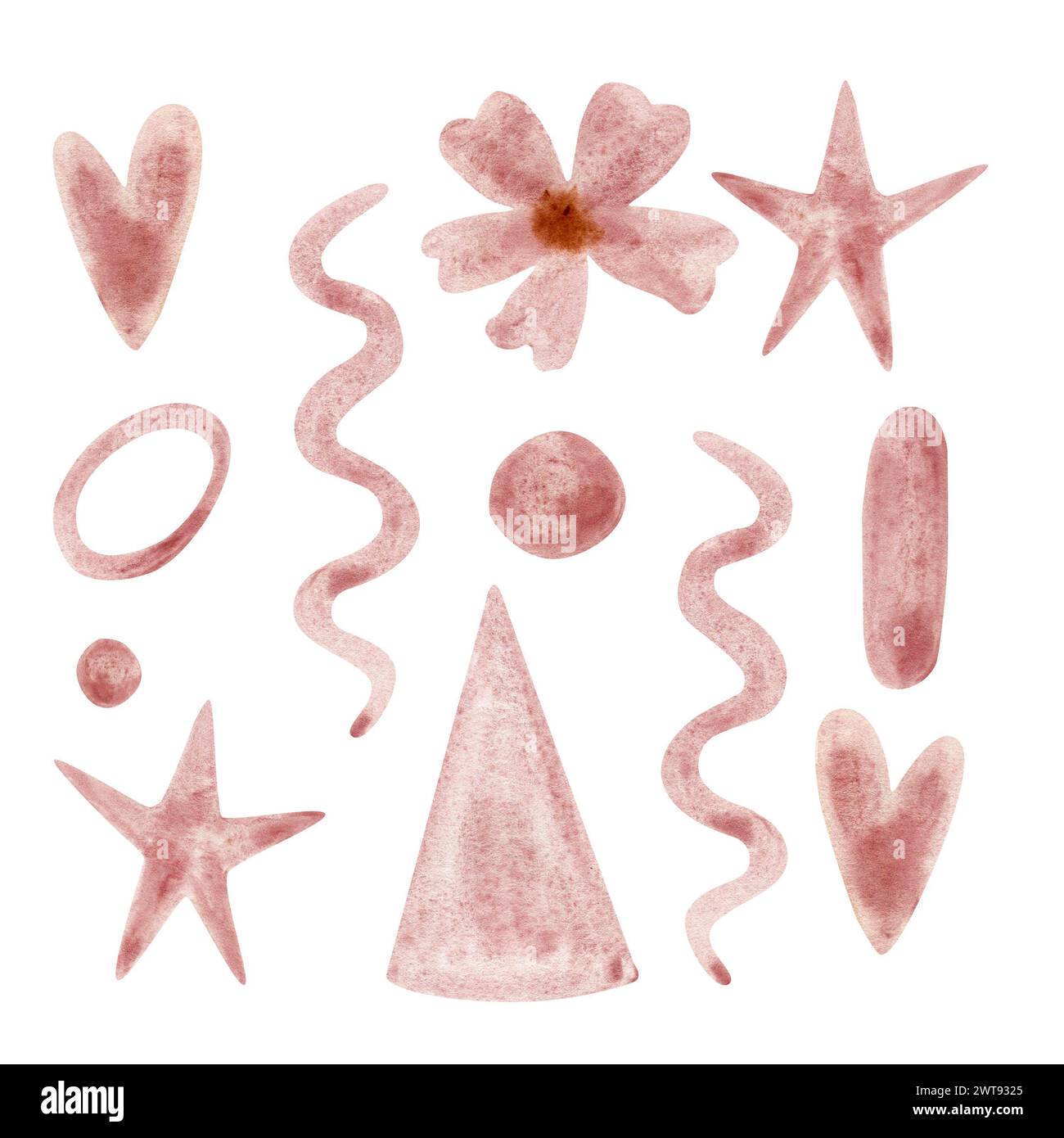 Hand drawn watercolor large set of pink abstract shapes. Used for ...