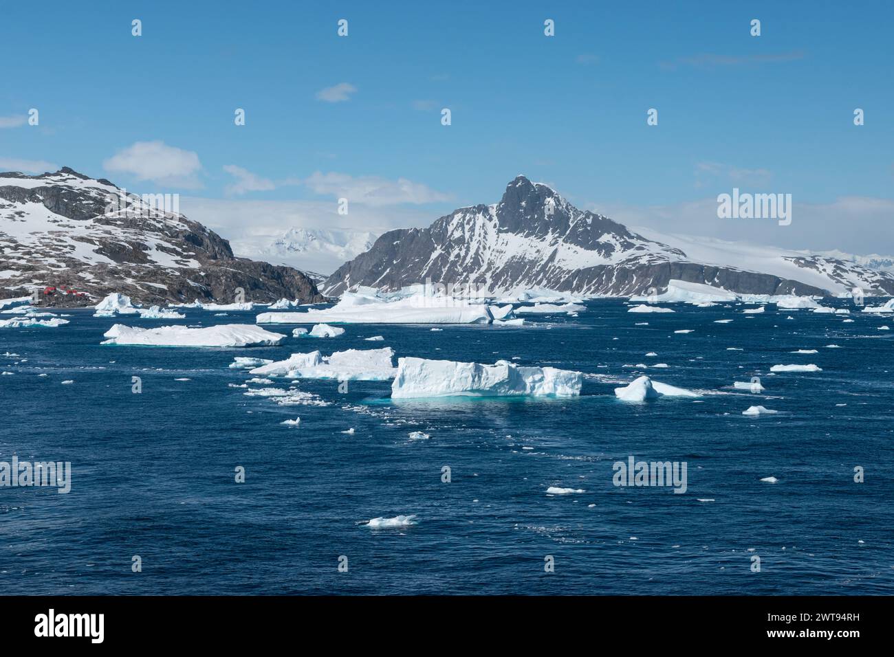 Antarctica mountain landscape with floating ice on the sea Stock Photo ...