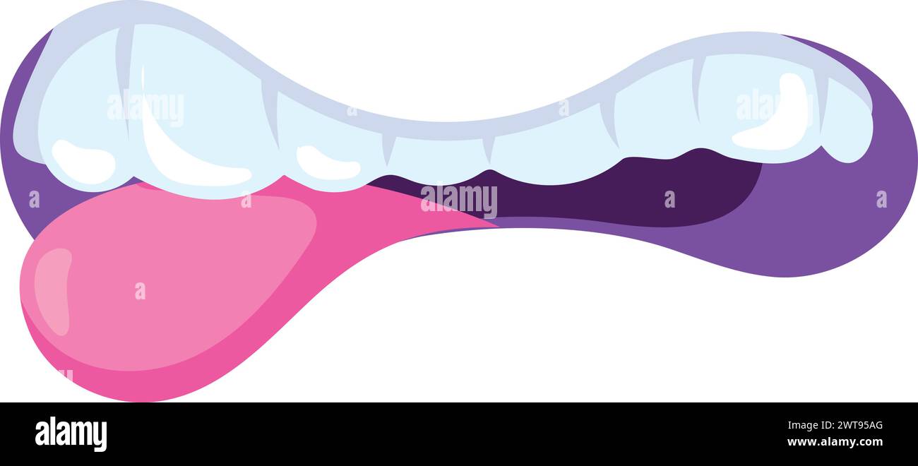 Cartoon mouth. Cartoon teeth and tongue in funny comic style Stock ...