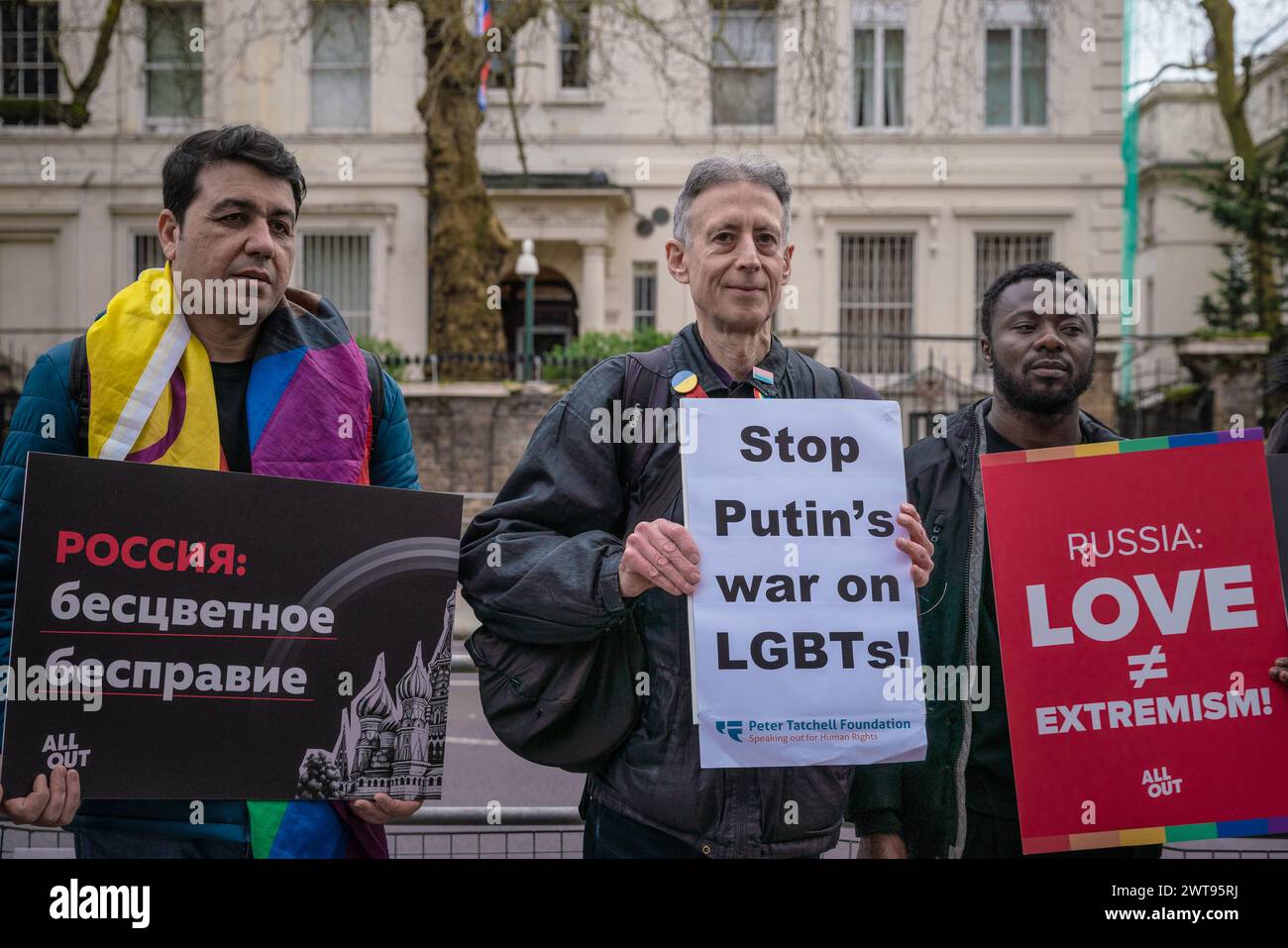 London, UK. 16th March 2024. Global LGBT+ Speak Out at Russian Embassy ...