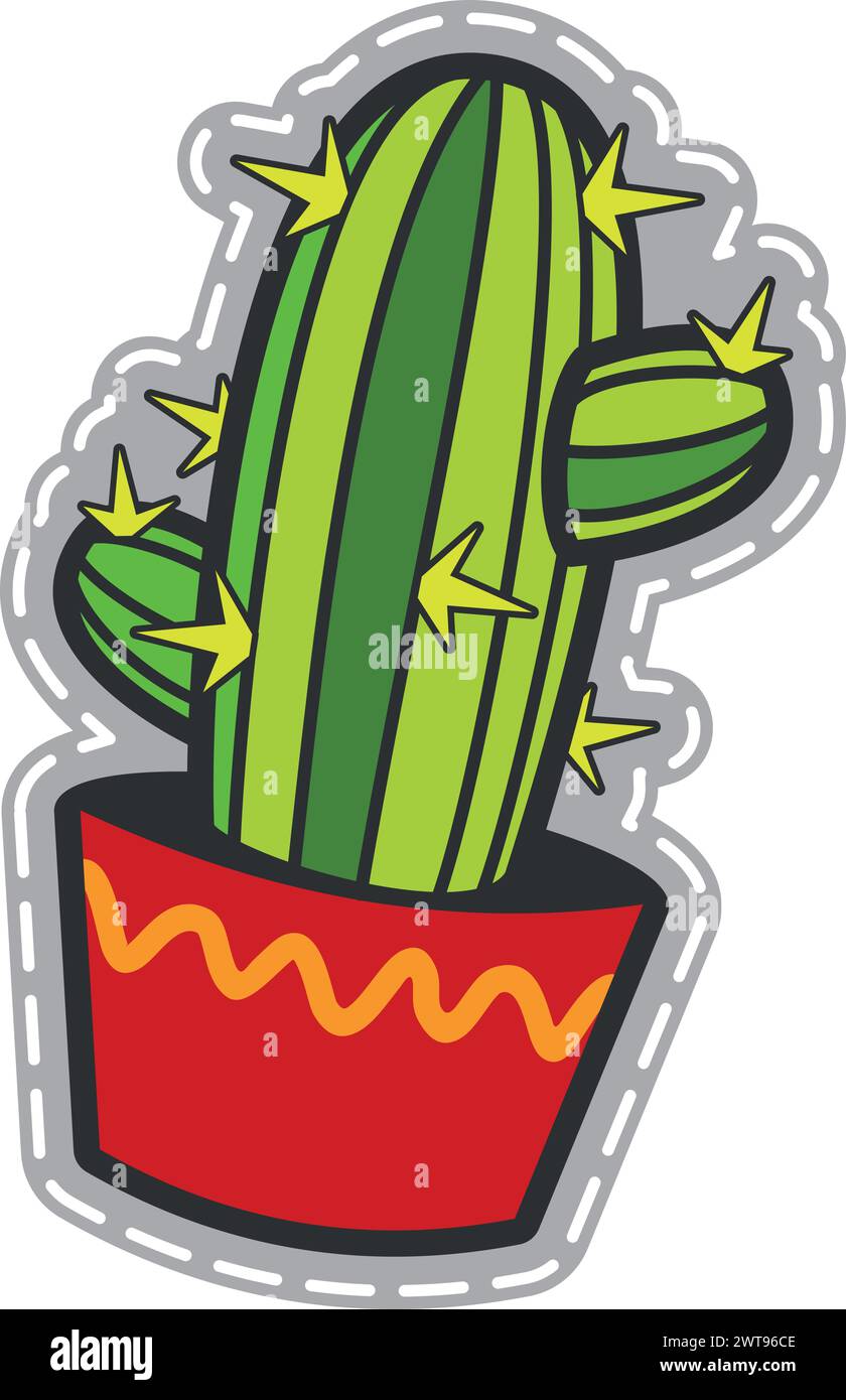 Cactus patch. Funny succulent. Color houseplant sticker Stock Vector ...