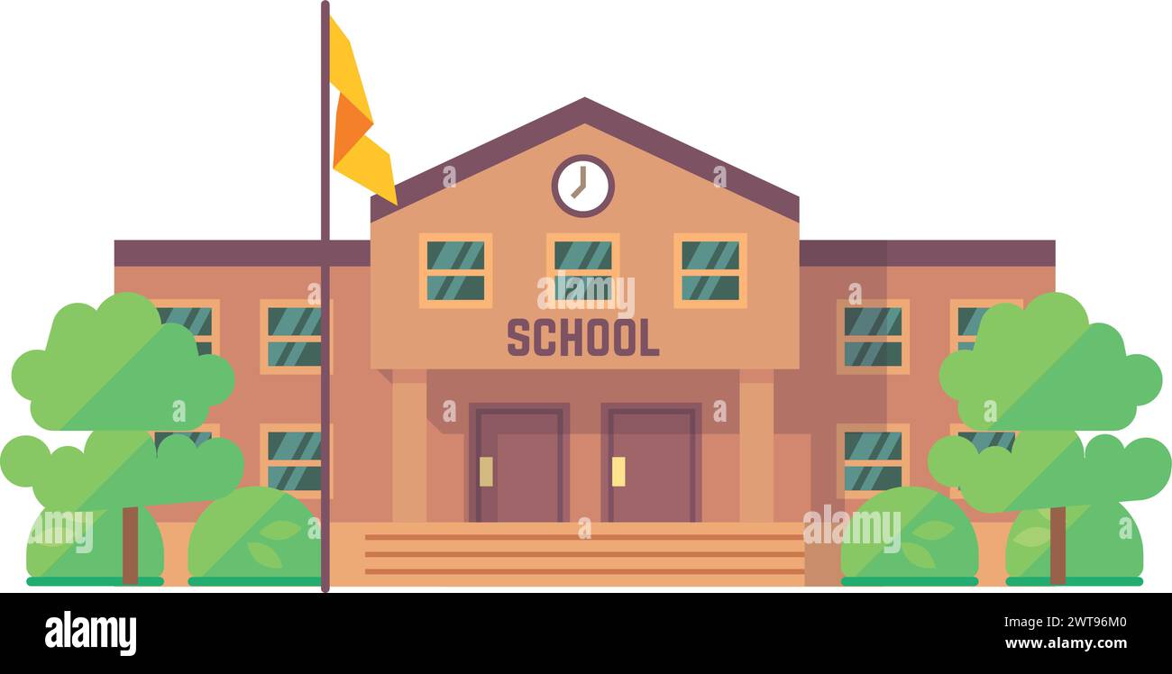School cartoon facade. City building front. College exterior Stock ...