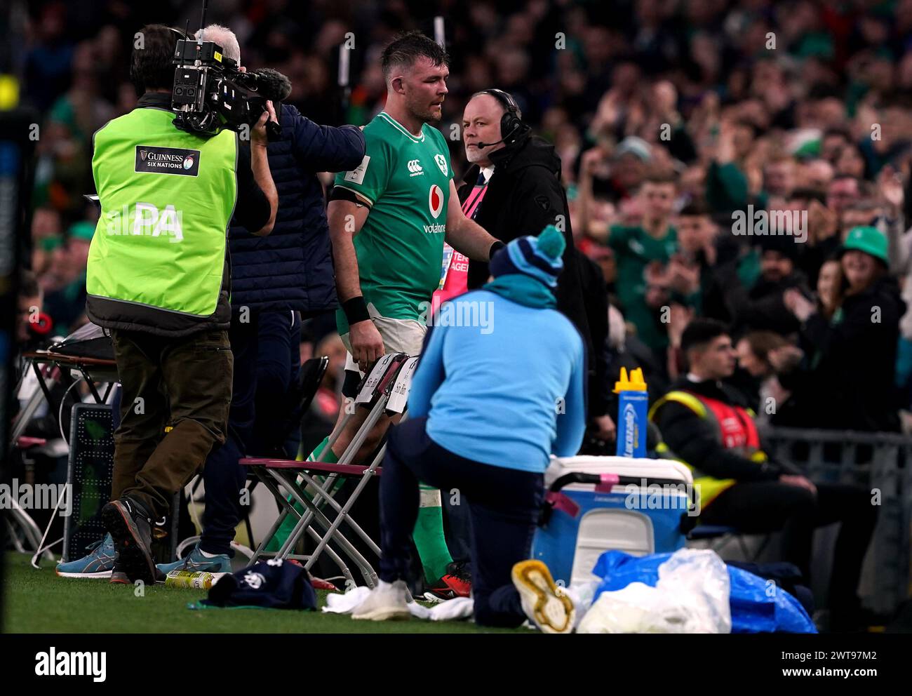 Ireland's Peter O'Mahony is substituted during the Guinness Six Nations ...
