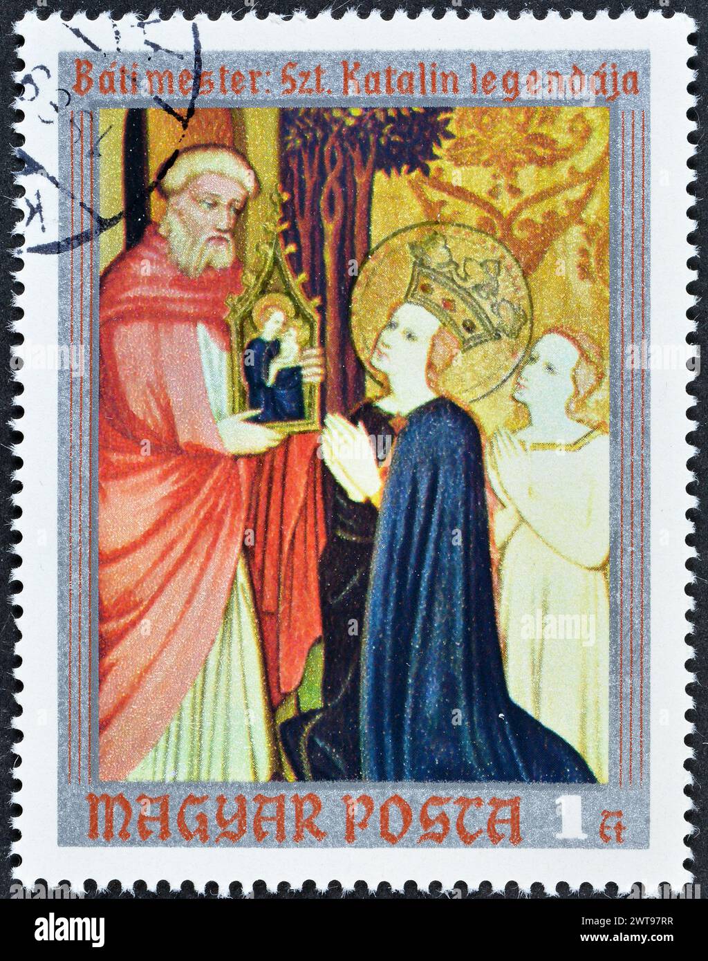 Cancelled postage stamp printed by Hungary, that shows Painting "Legend ...