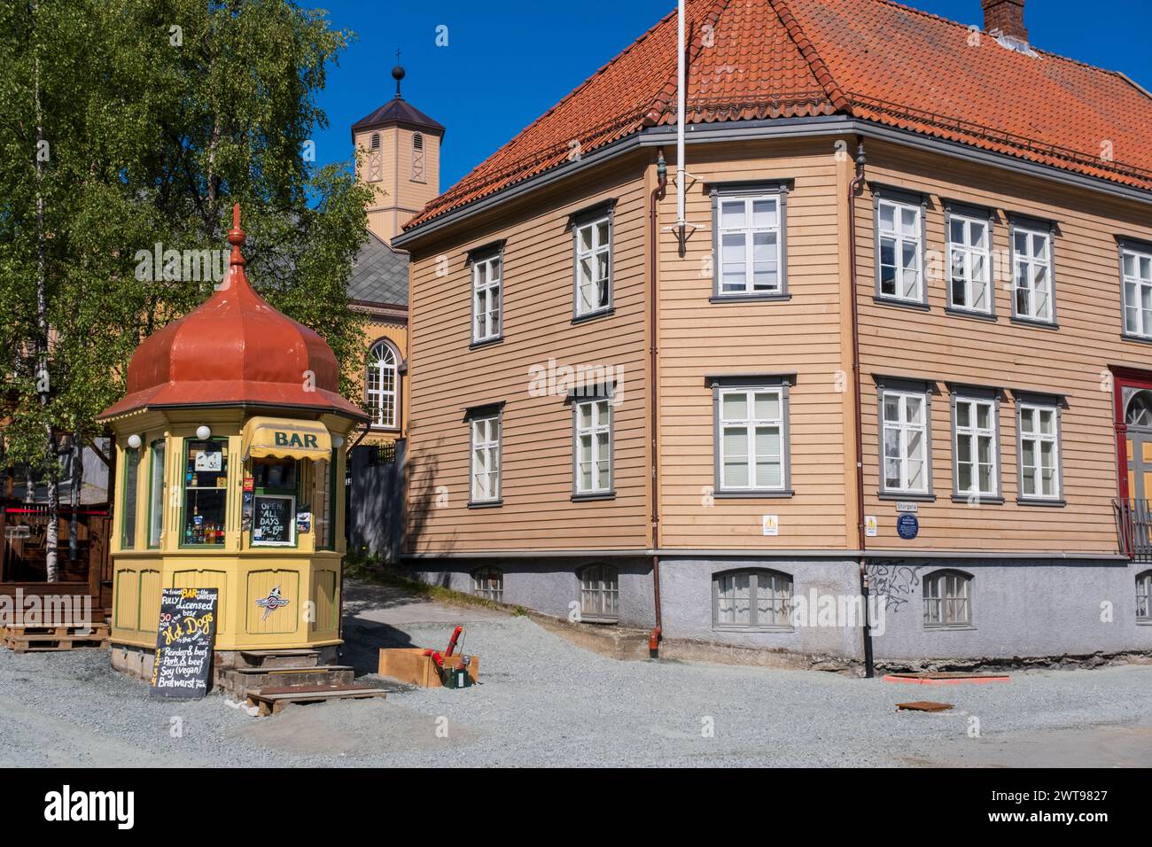 Tromso, Norway - 16 July 2023 : Wooden building on Storgata street ...