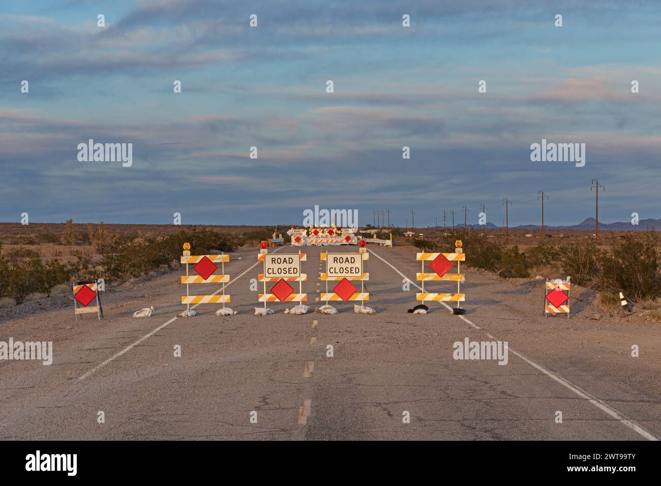 closed road for a washed out bridge along Route 66 in the Mojave desert Stock Photo - Alamy