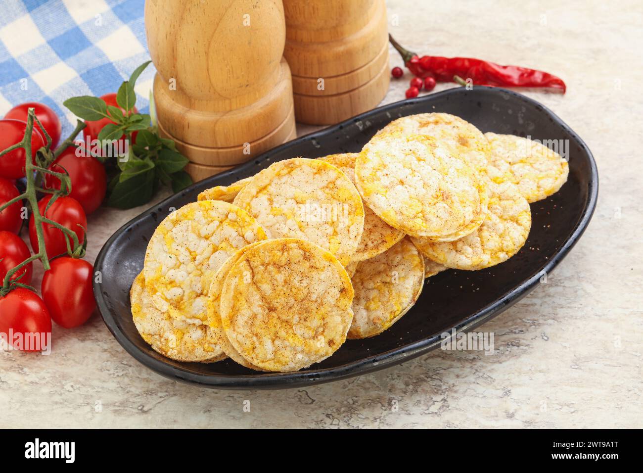 Natural organic grain rice chips snack Stock Photo - Alamy