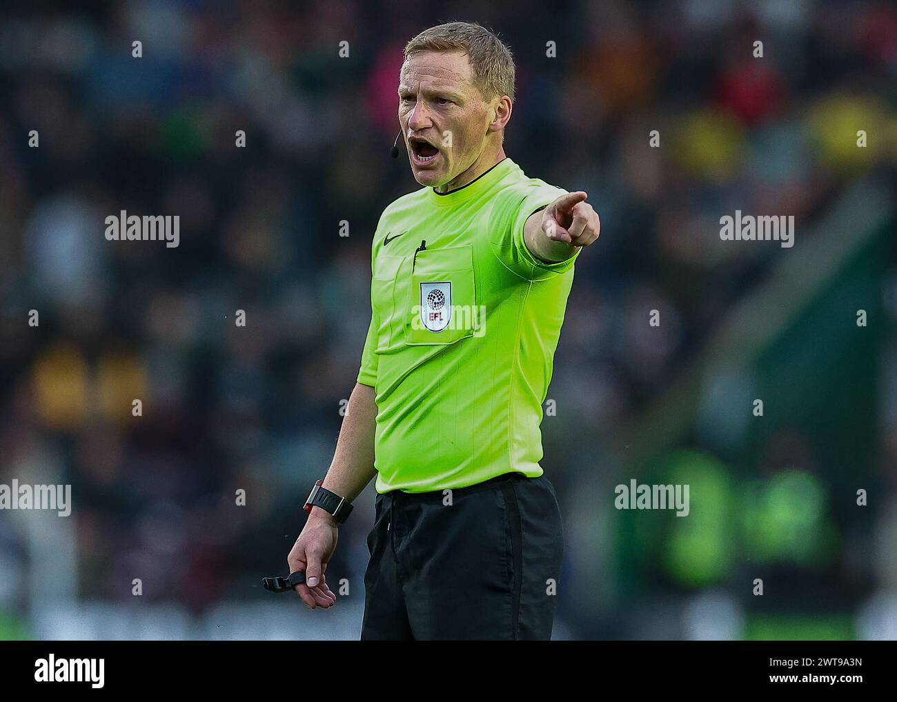 Match referee JOHN BUSBY gestures, shouts, pointing during the Sky Bet ...