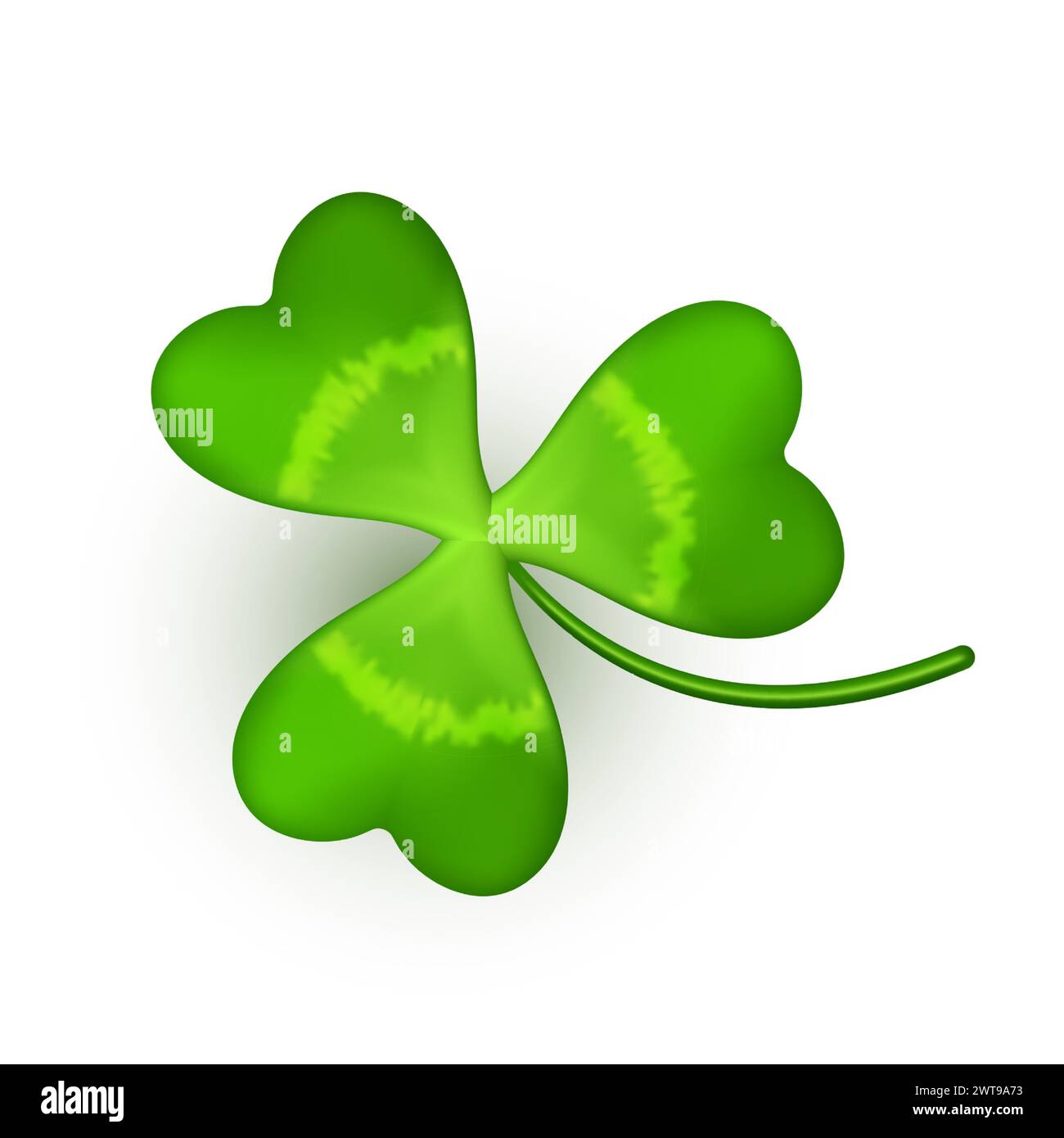 Realistic shamrock icon. Clover three leaves logo. Green floral sticker ...