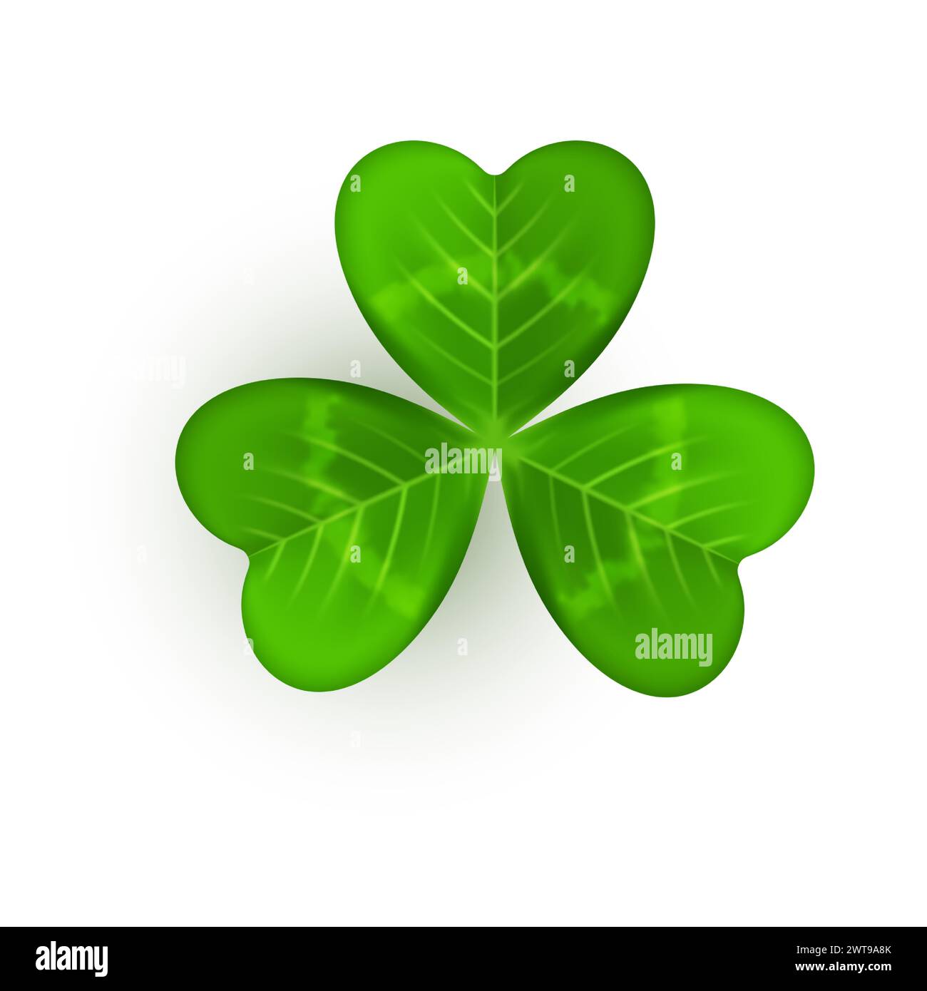 Realistic shamrock icon. Clover three leaves logo. Green floral sticker ...