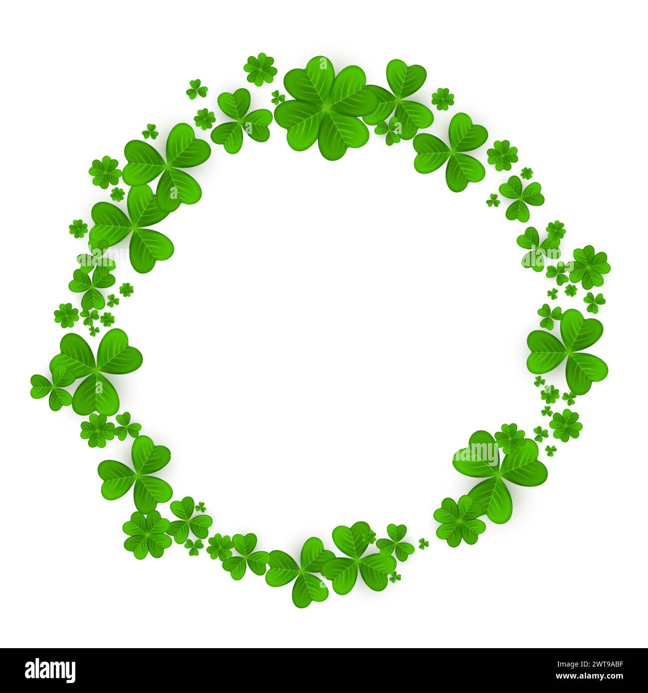 Realistic shamrock wreath. Round Clover frame. Green leaves floral garland. Trefoil border Stock ...